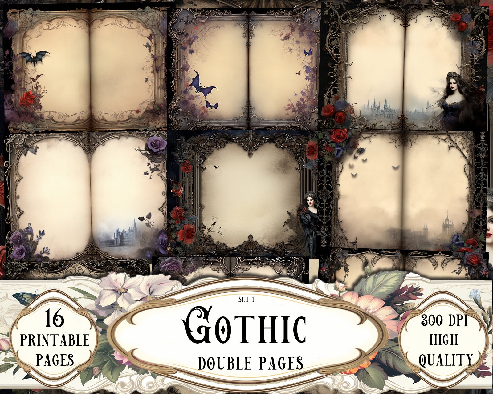 Gothic Double Journal Pages, Junk Journal Kit, Printable Papers ...