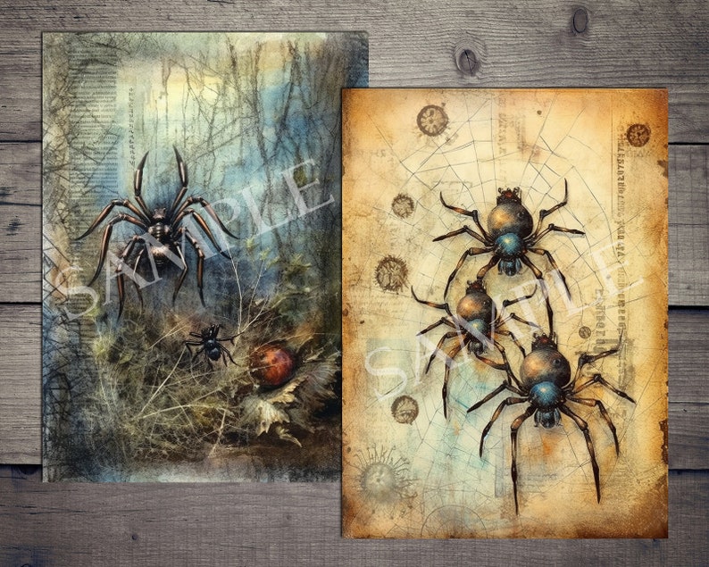 Creepy Spiders Printable ATC Cards, Junk Journal Kit, Scrapbooking ...