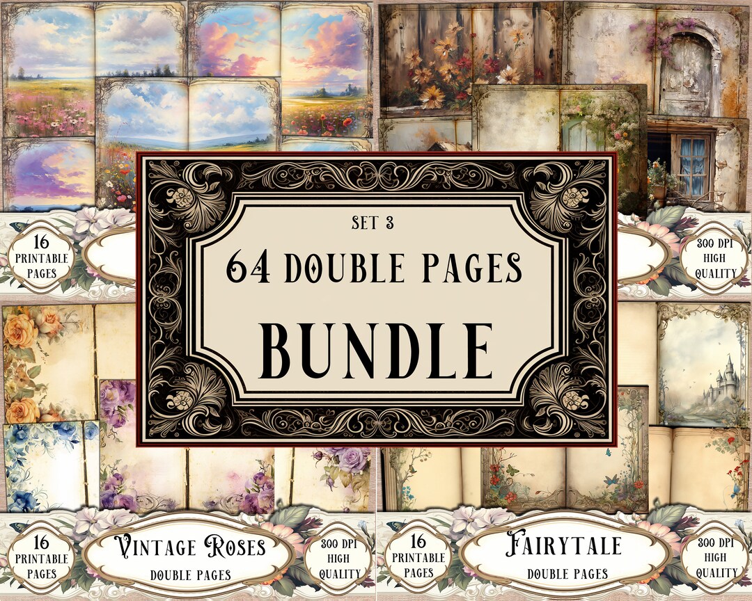 64 Double Journal Pages, Junk Journal Kit, Printable Papers, Digital ...