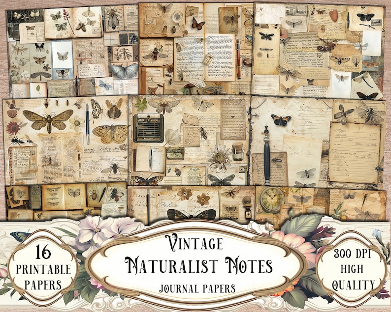 Vintage Naturalist Journal Papers: Printable Scrapbook Kit (digital ...