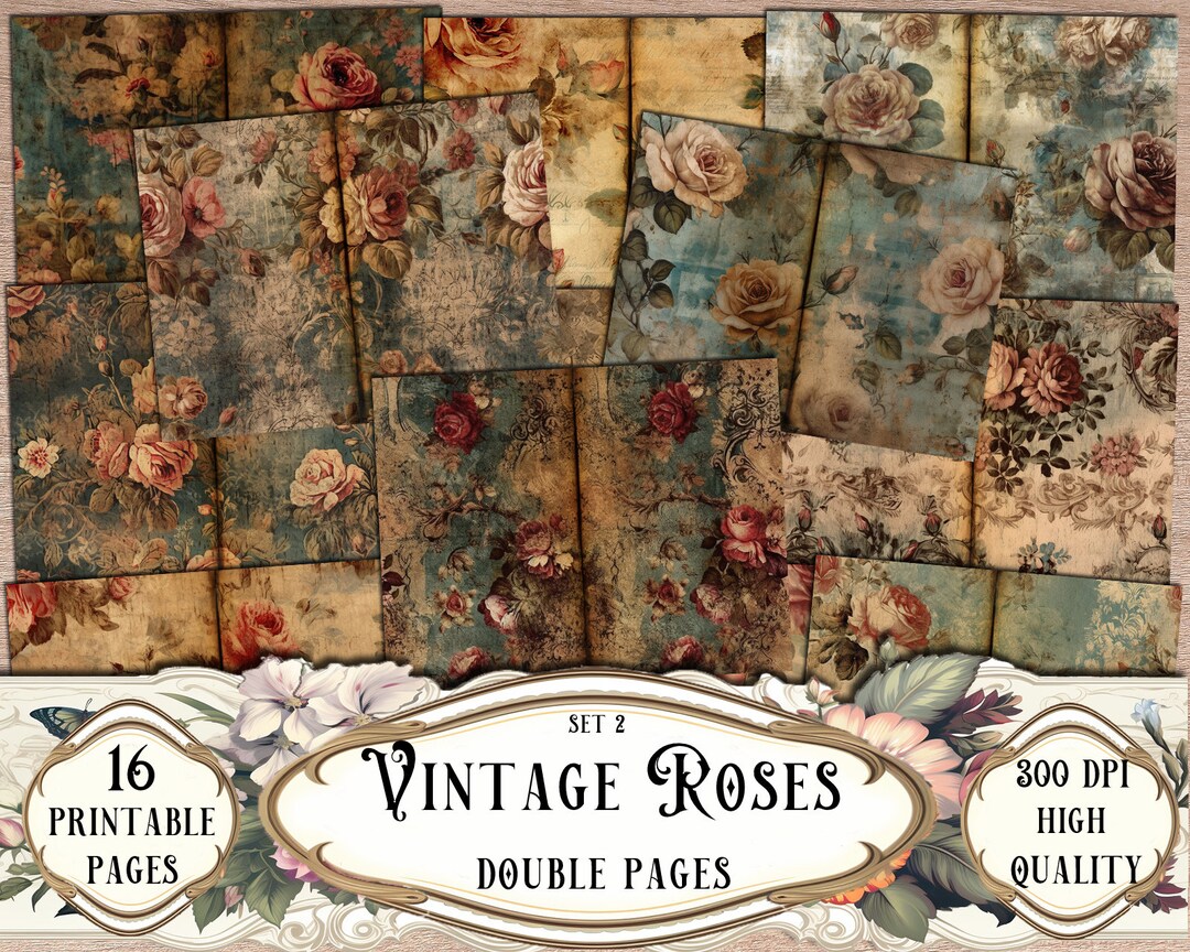Vintage Roses Double Journal Pages, Junk Journal Kit, Printable Papers ...