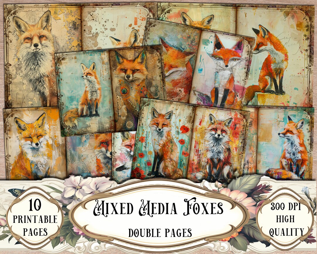 Fox Junk Journal Pages: Mixed Media Ephemera, Double Pages (digital ...