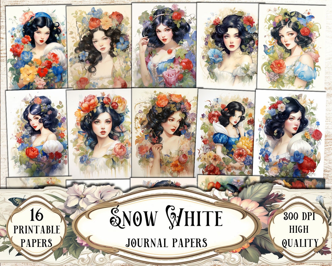 Snow White Journal Papers, Printable Papers, Digital Papers, Junk ...