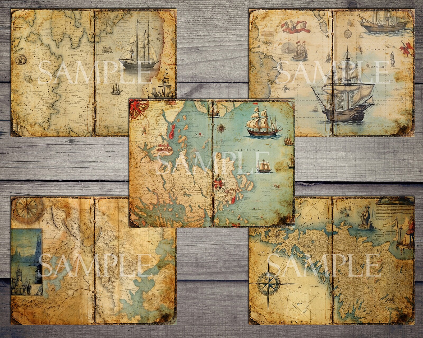 Vintage Maps Double Journal Pages, Junk Journal Kit, Printable Papers ...