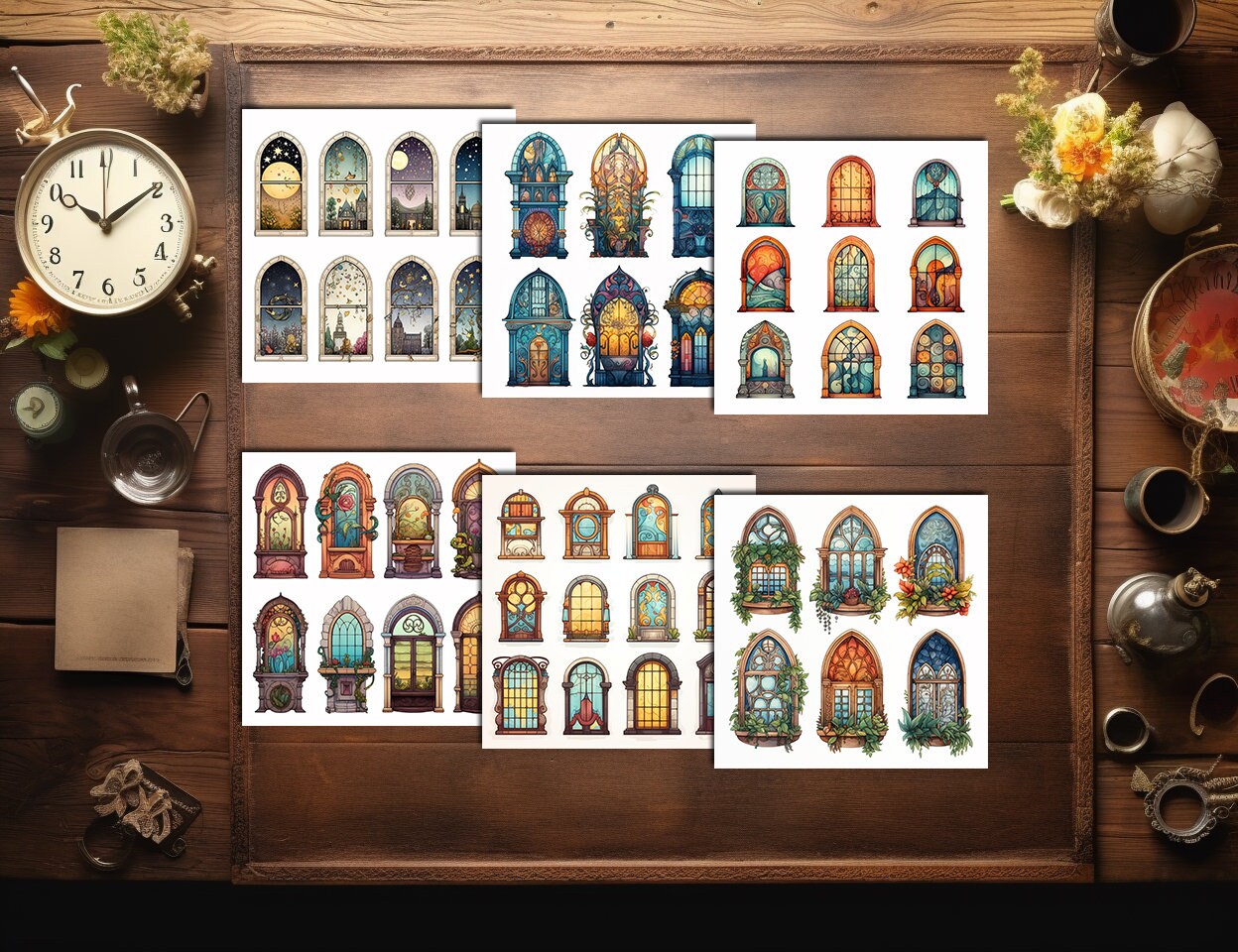 Magical Windows Fussy Cuts, Printable Stickers, Junk Journal Kit ...