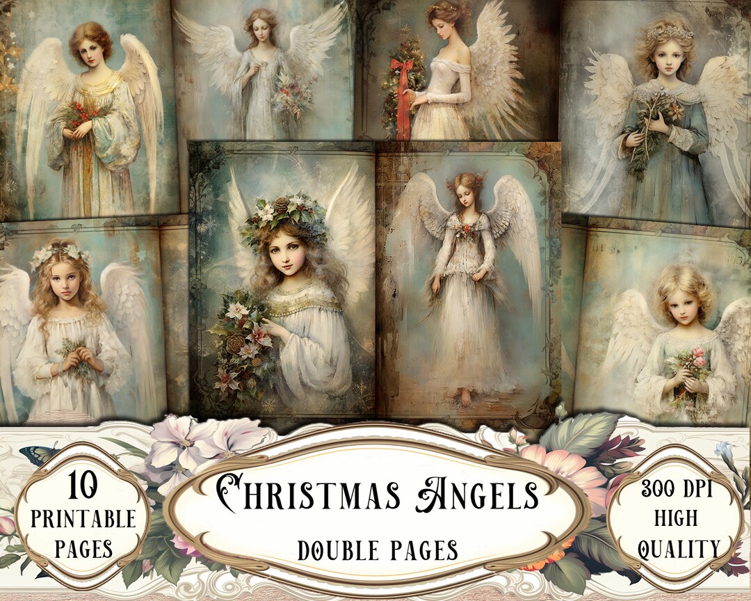 Christmas Angels Double Journal Pages, Junk Journal Kit, Printable ...