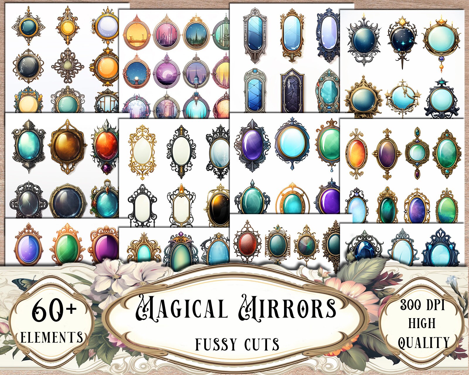 Magical Mirrors Fussy Cuts, Printable Stickers, Junk Journal Kit ...