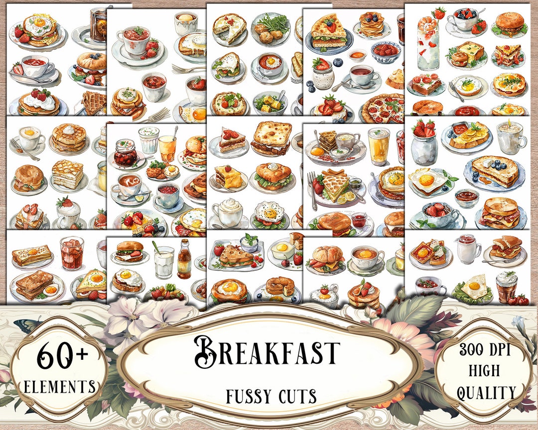Breakfast Fussy Cuts, Printable Stickers, Junk Journal Kit, Printable ...