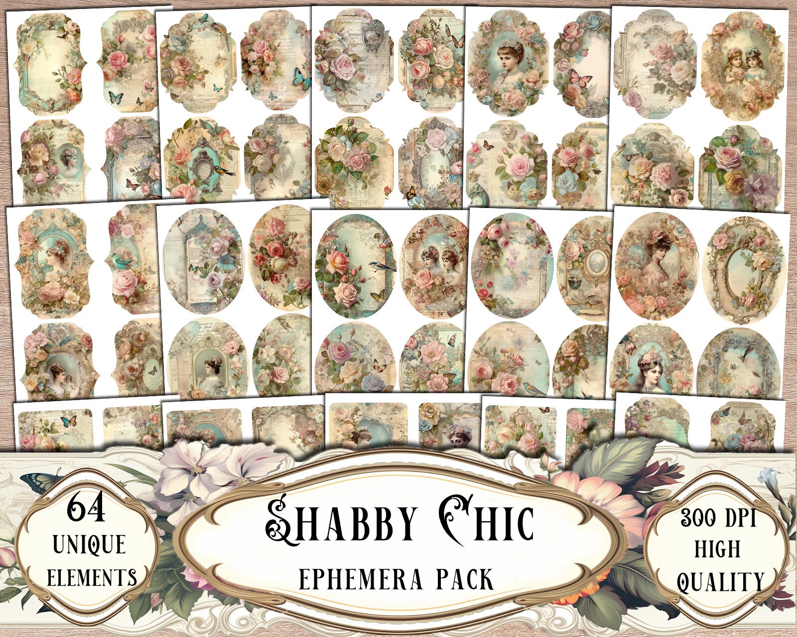 Shabby Chic Ephemera Pack: Junk Journal Collage Sheets (print and Cut ...