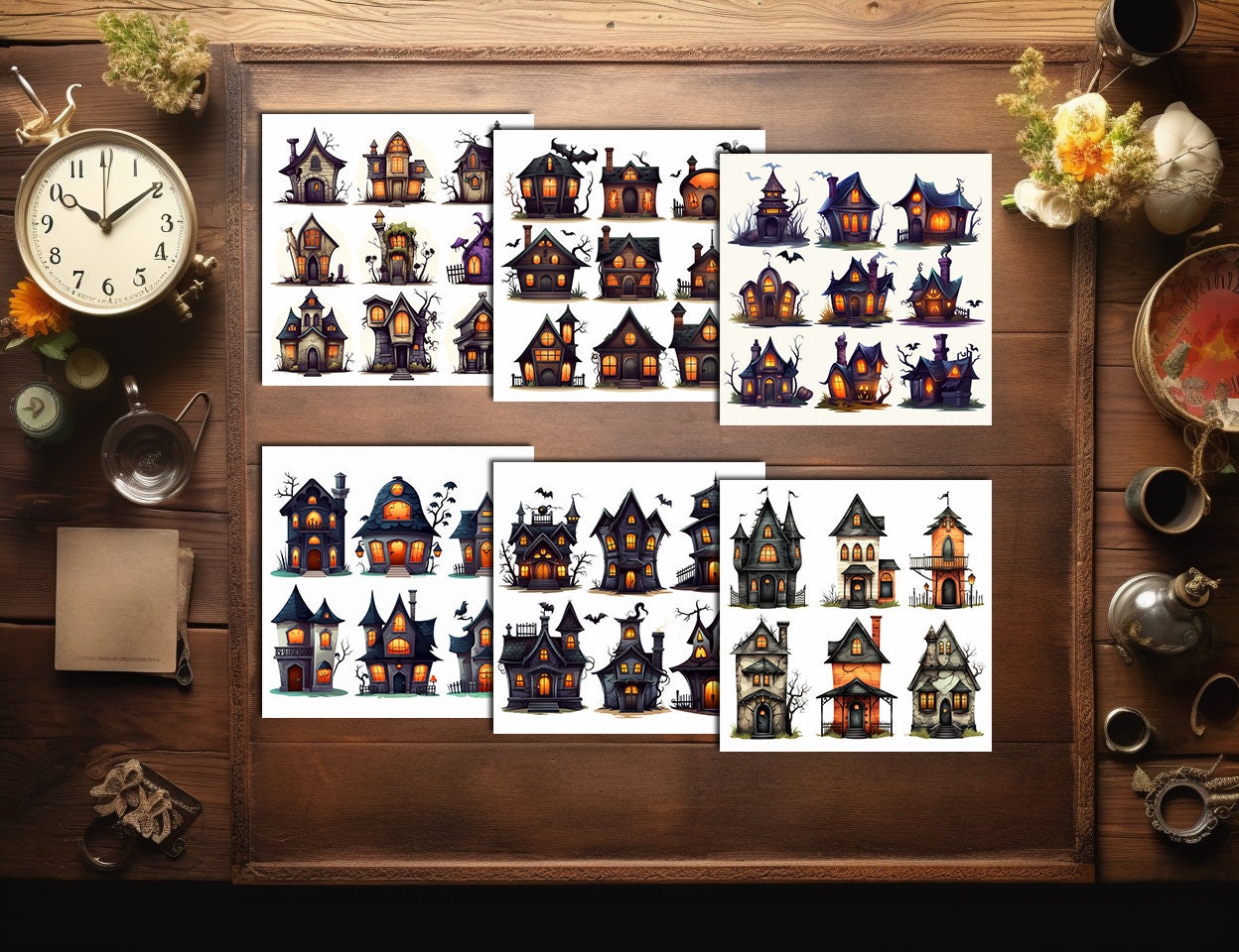 Creepy Houses Fussy Cuts, Printable Stickers, Junk Journal Kit ...