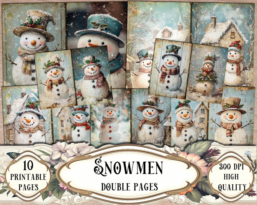 Snowmen Double Journal Pages, Junk Journal Kit, Printable Papers ...