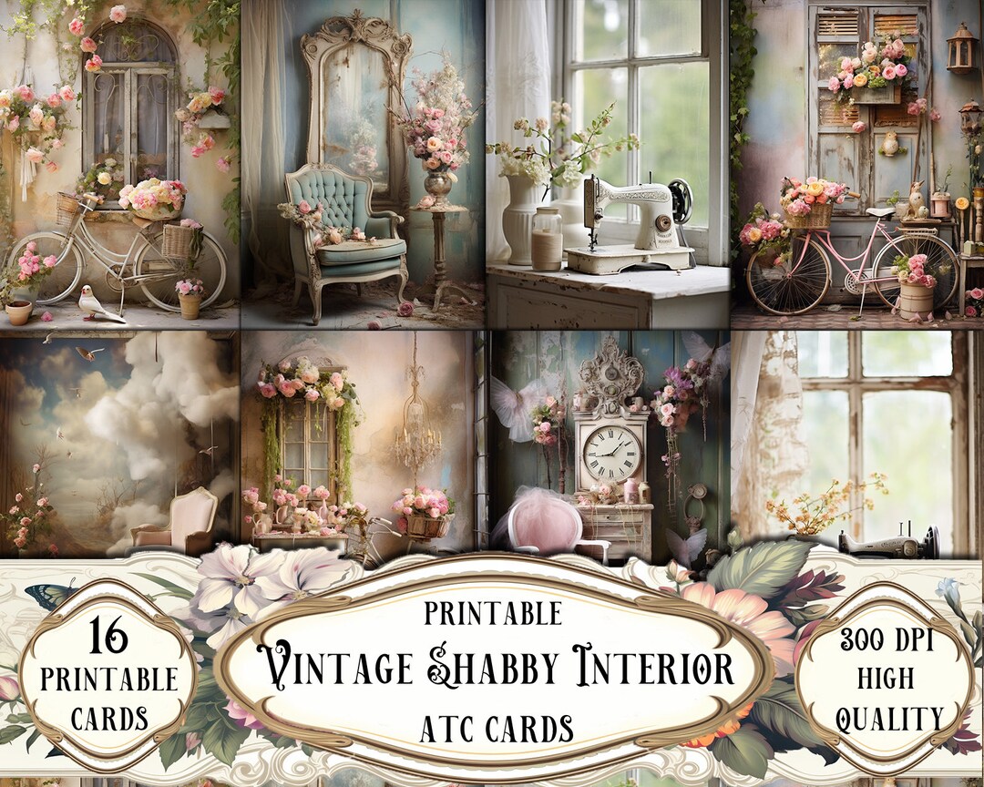 Vintage Shabby Interior Printable ATC Cards, Junk Journal Kit ...