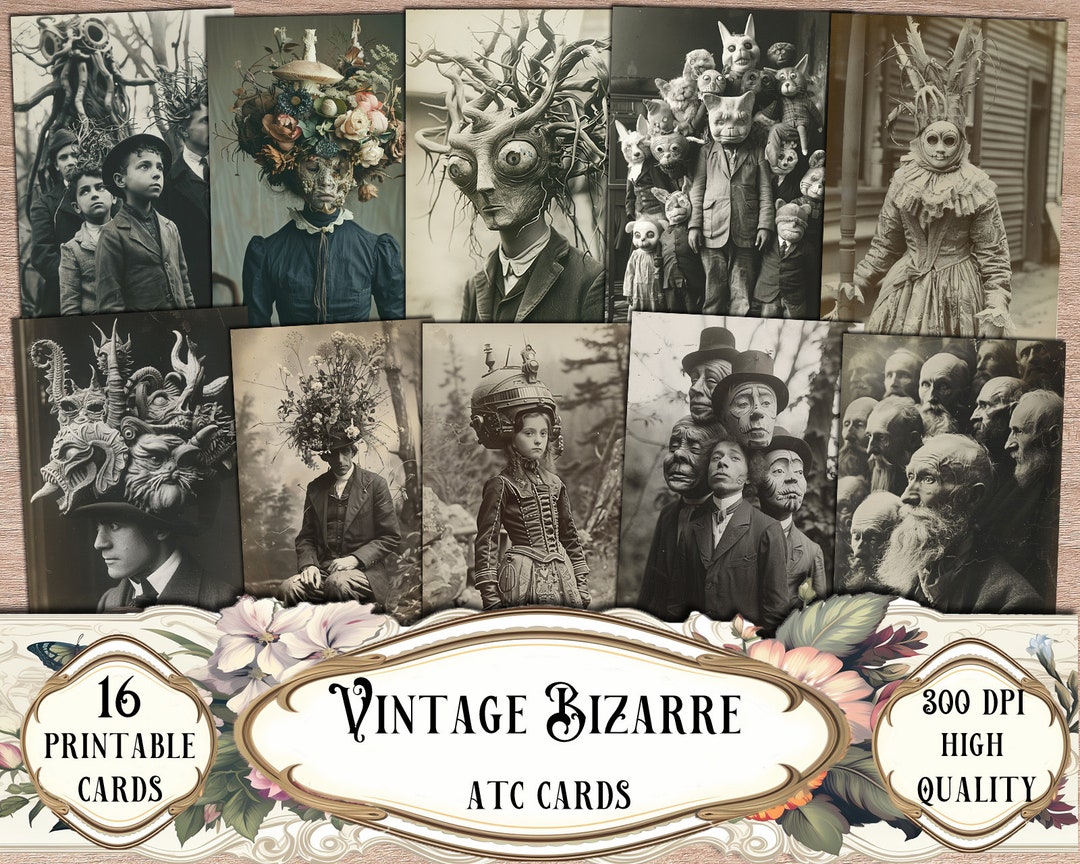 Vintage Bizarre ATC Cards: Printable Ephemera Collage Sheets (digital ...