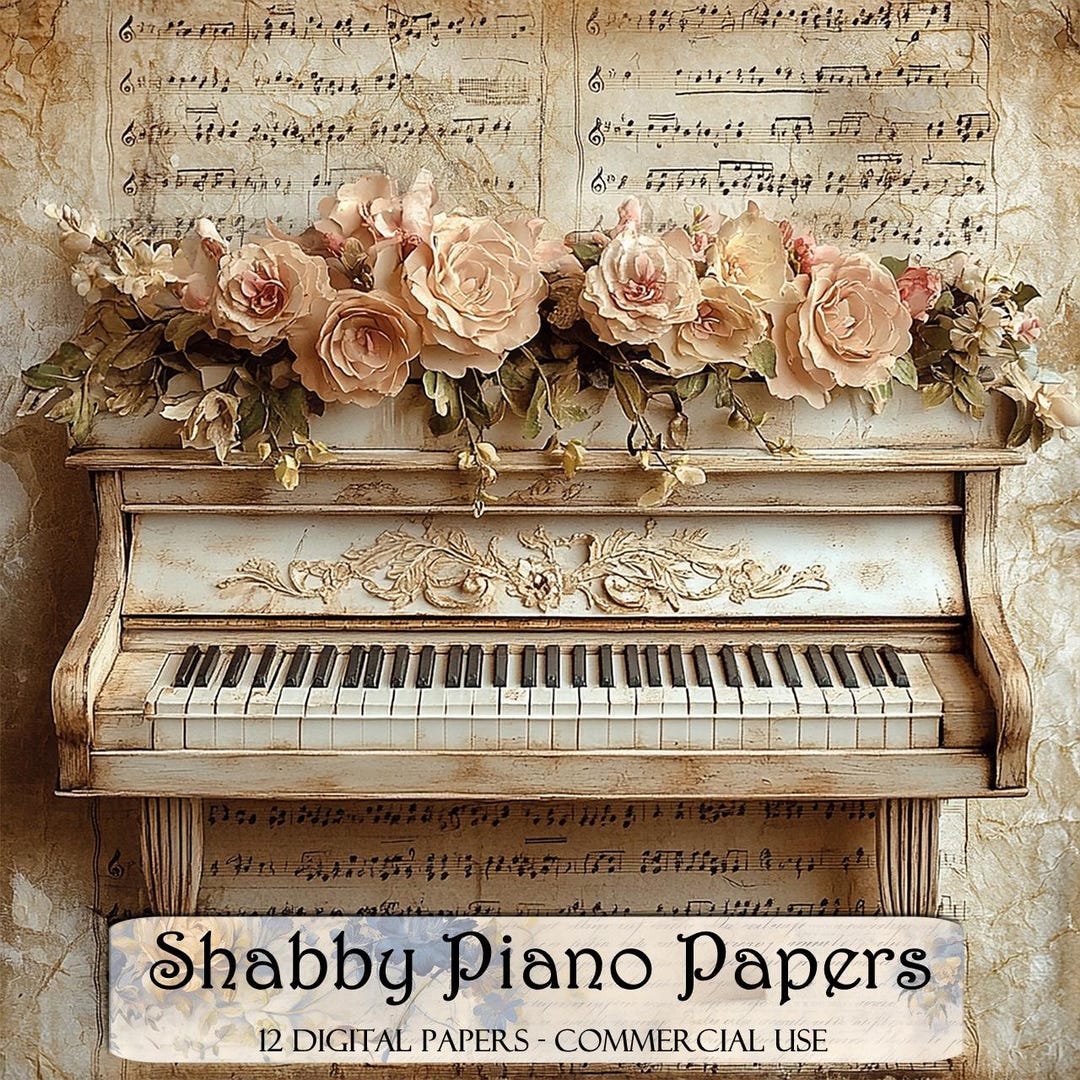 Shabby Piano Journal Papers, Digital Papers, Printable Papers, Junk ...
