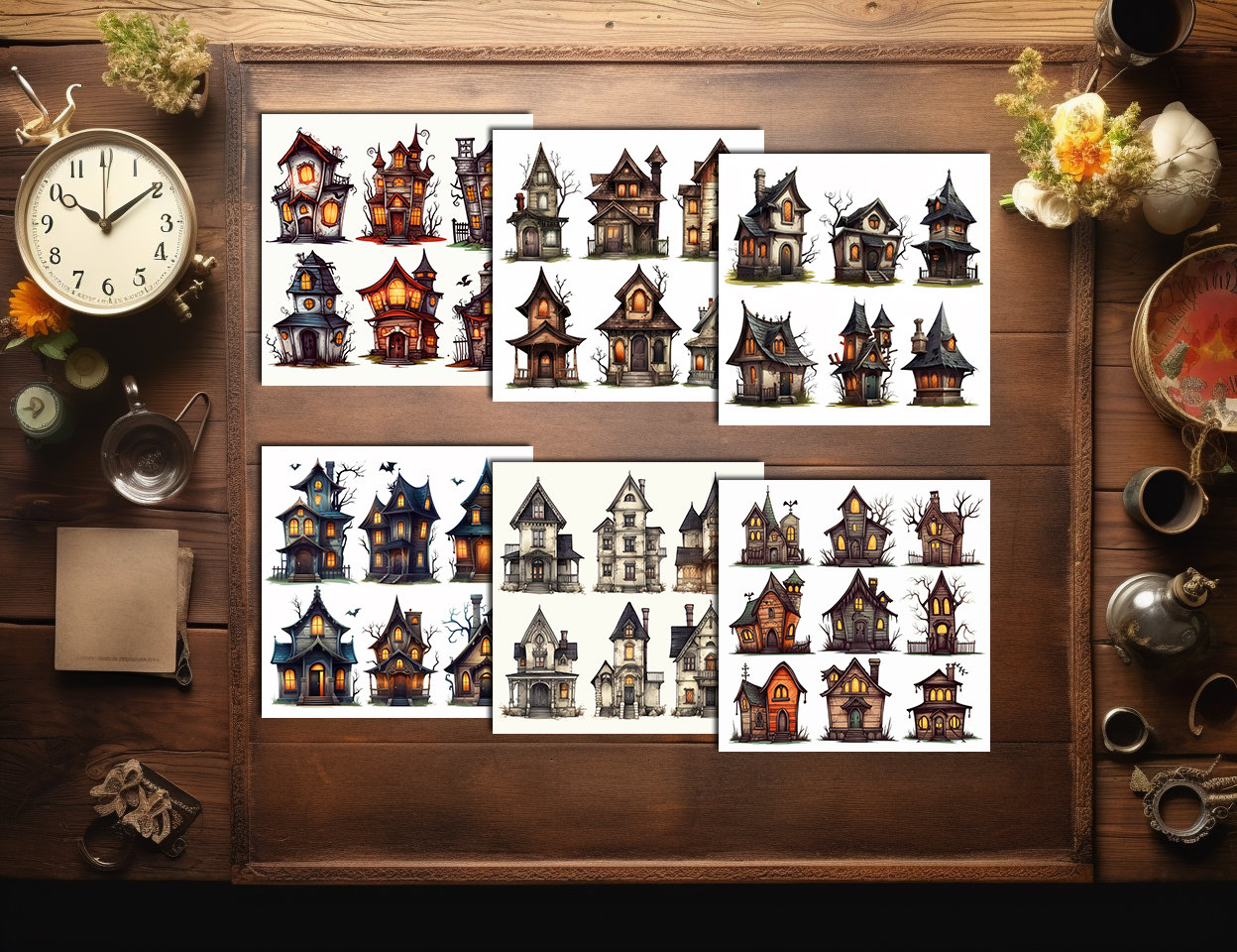 Creepy Houses Fussy Cuts, Printable Stickers, Junk Journal Kit ...