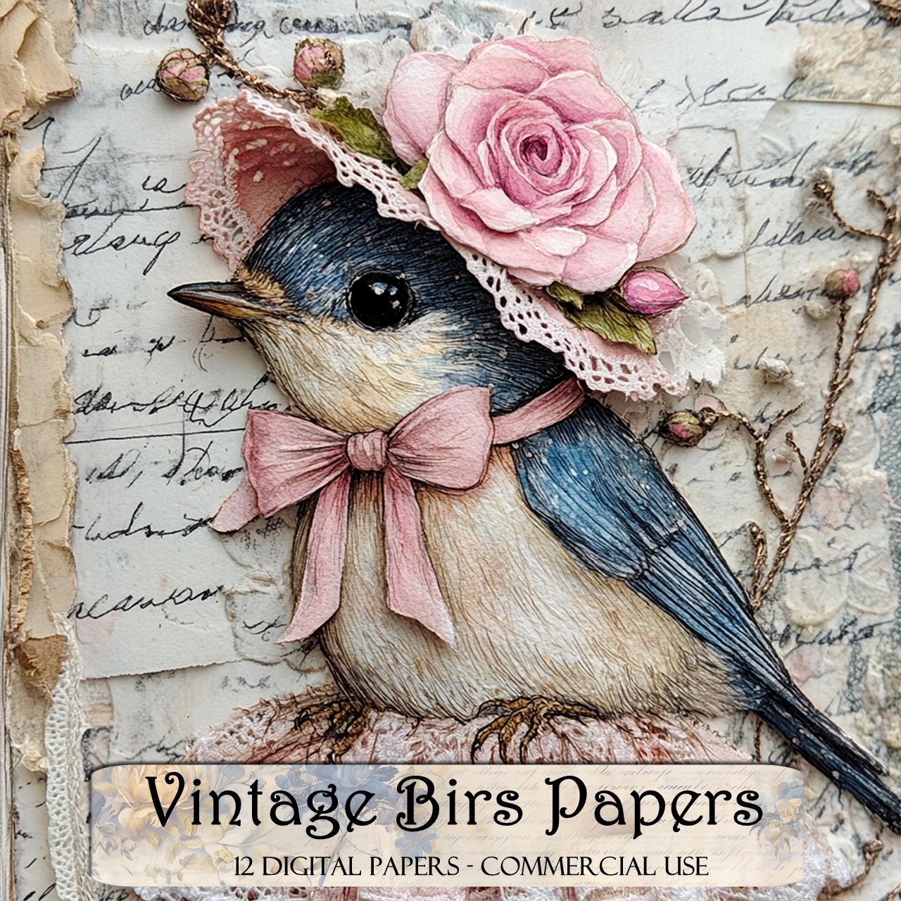 Vintage Birds Journal Papers: Printable Scrapbook Kit (digital Download ...
