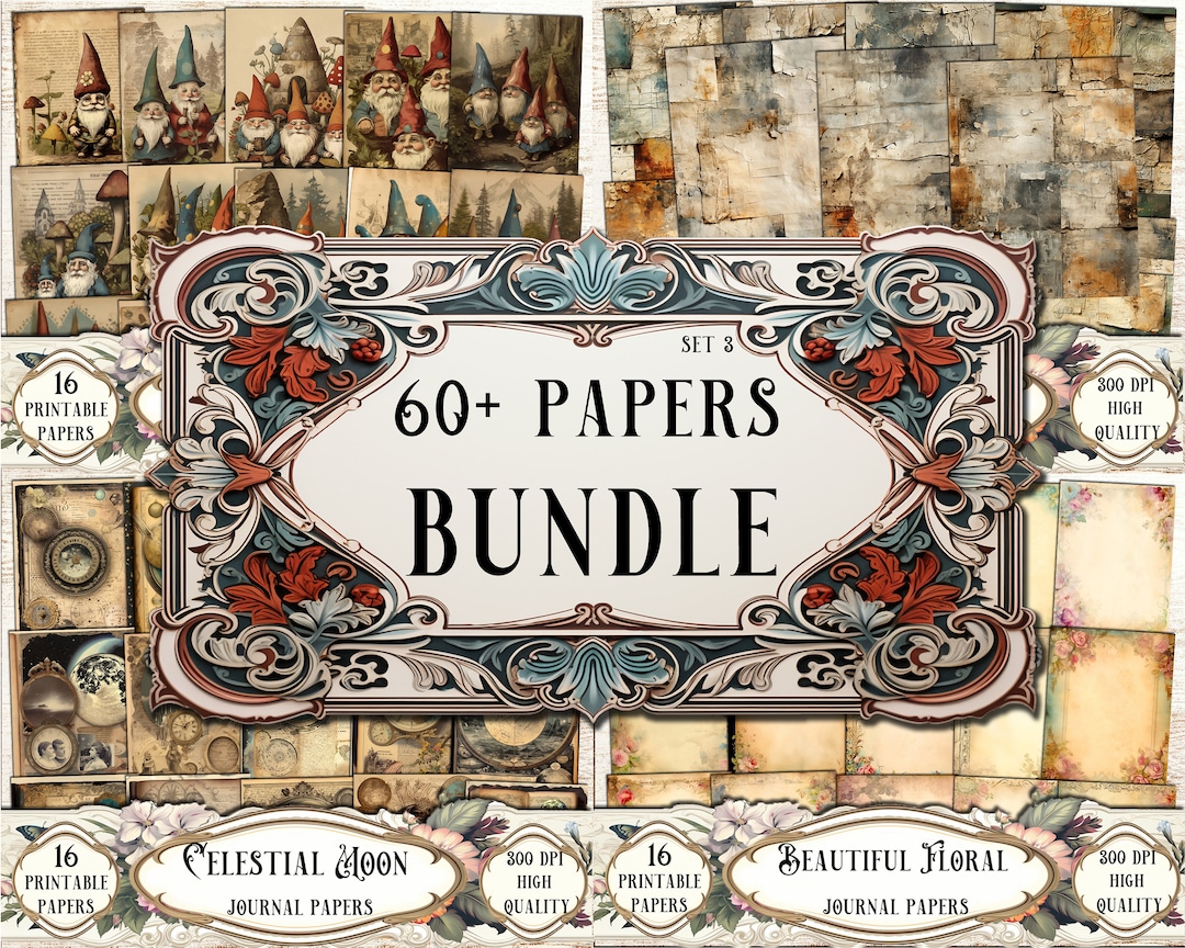 60+ Printable Journal Papers BUNDLE, Junk Journal Kit, Collage Sheets ...
