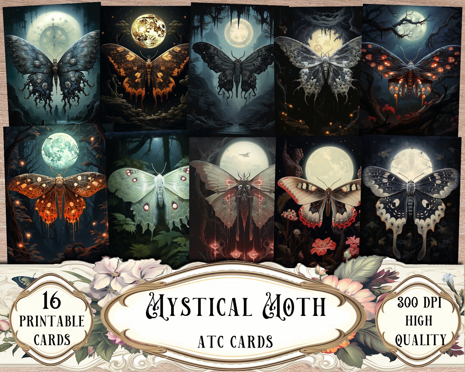 Mystical Moth Printable ATC Cards, Junk Journal Kit, Scrapbooking ...