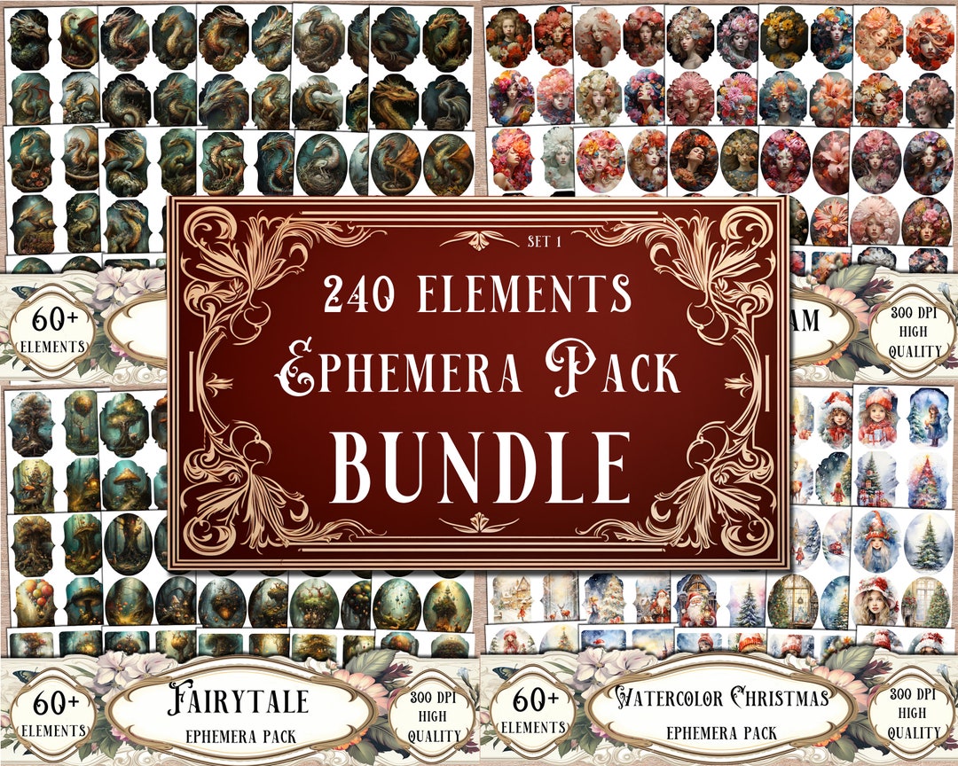 240 Elements Ephemera Pack Bundle: Junk Journal Collage Sheets (digital Download) - Etsy