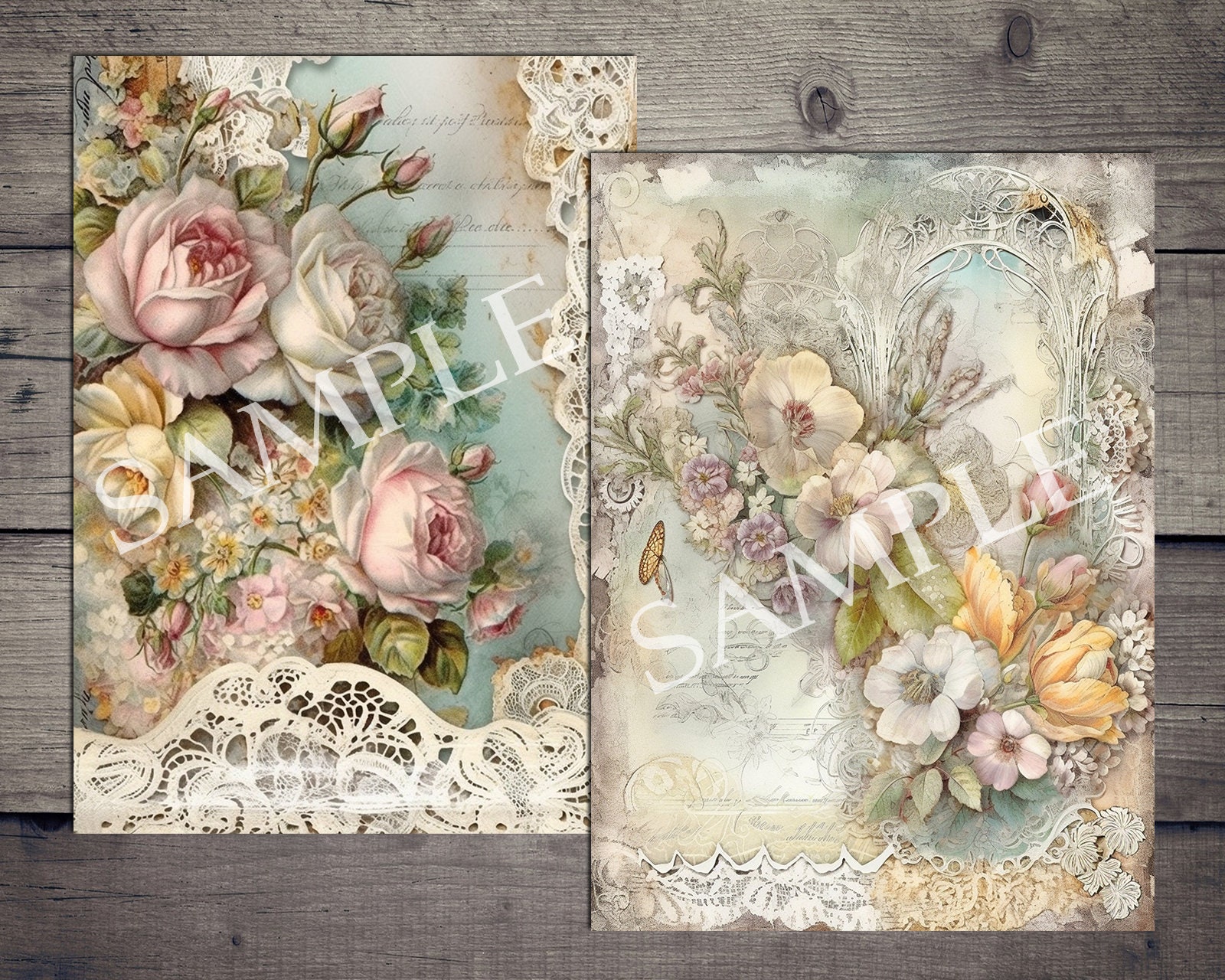 Vintage Lace Floral Journal Papers: Shabby Chic Scrapbook Kit (digital ...