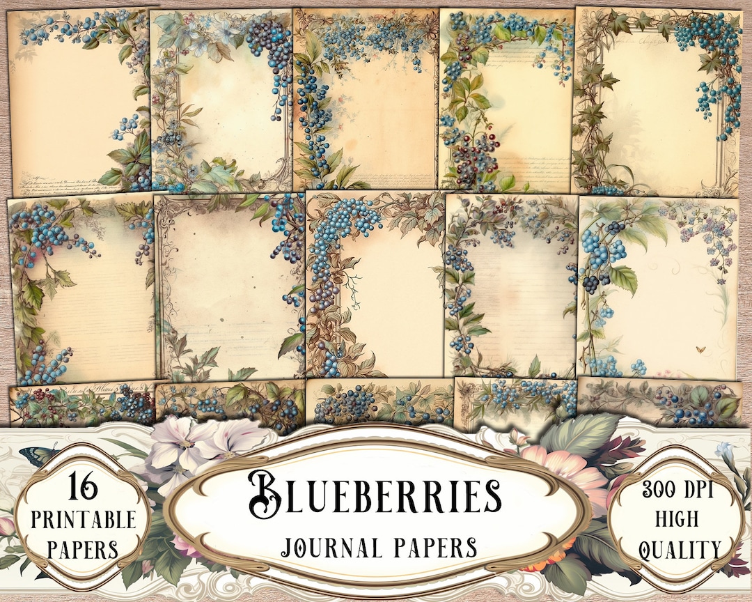 Blueberries Journal Papers, Digital Papers, Printable Papers, Shabby ...