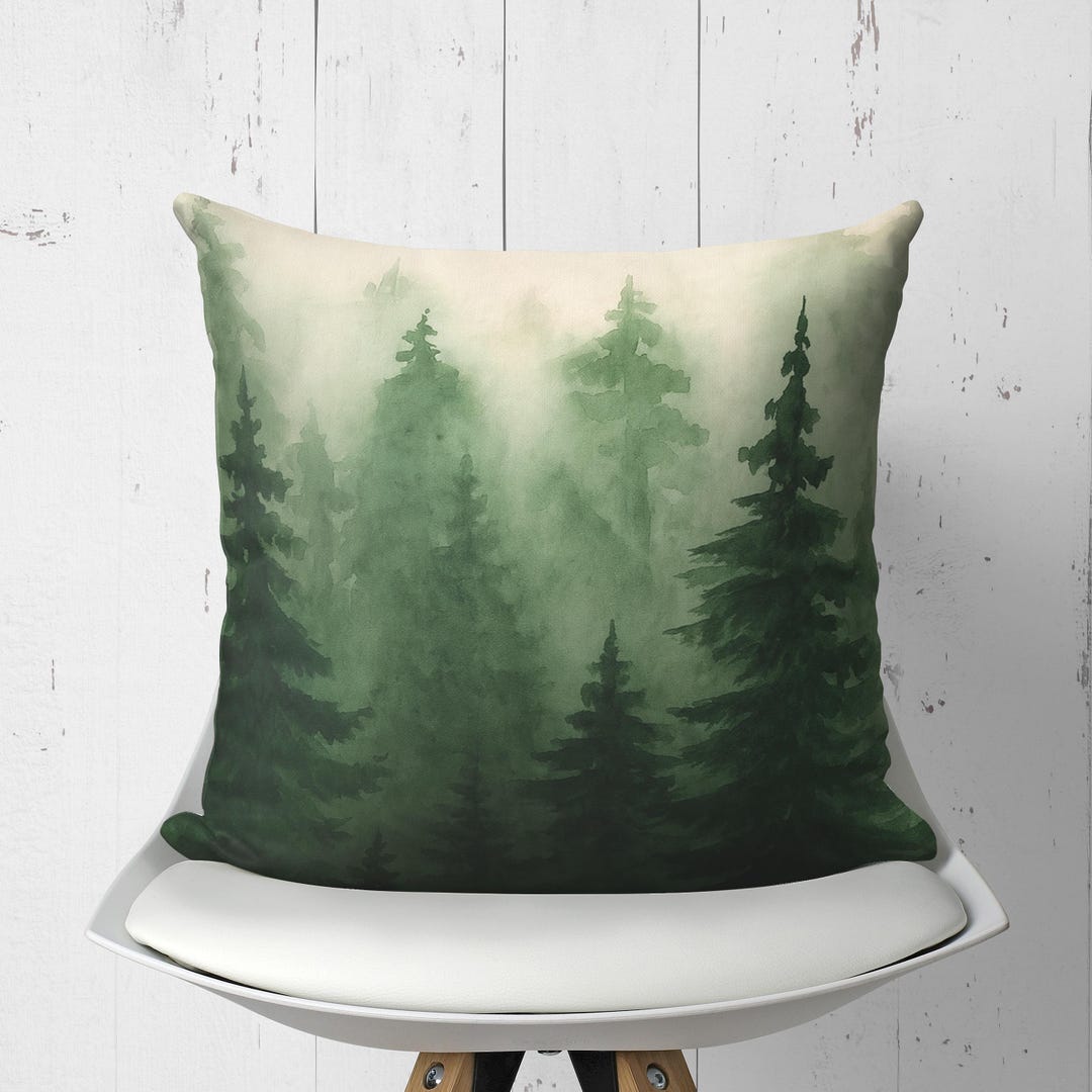 Cozy Pine Trees Pillow Cover for Winter Cabin Decor, Green Forest ...