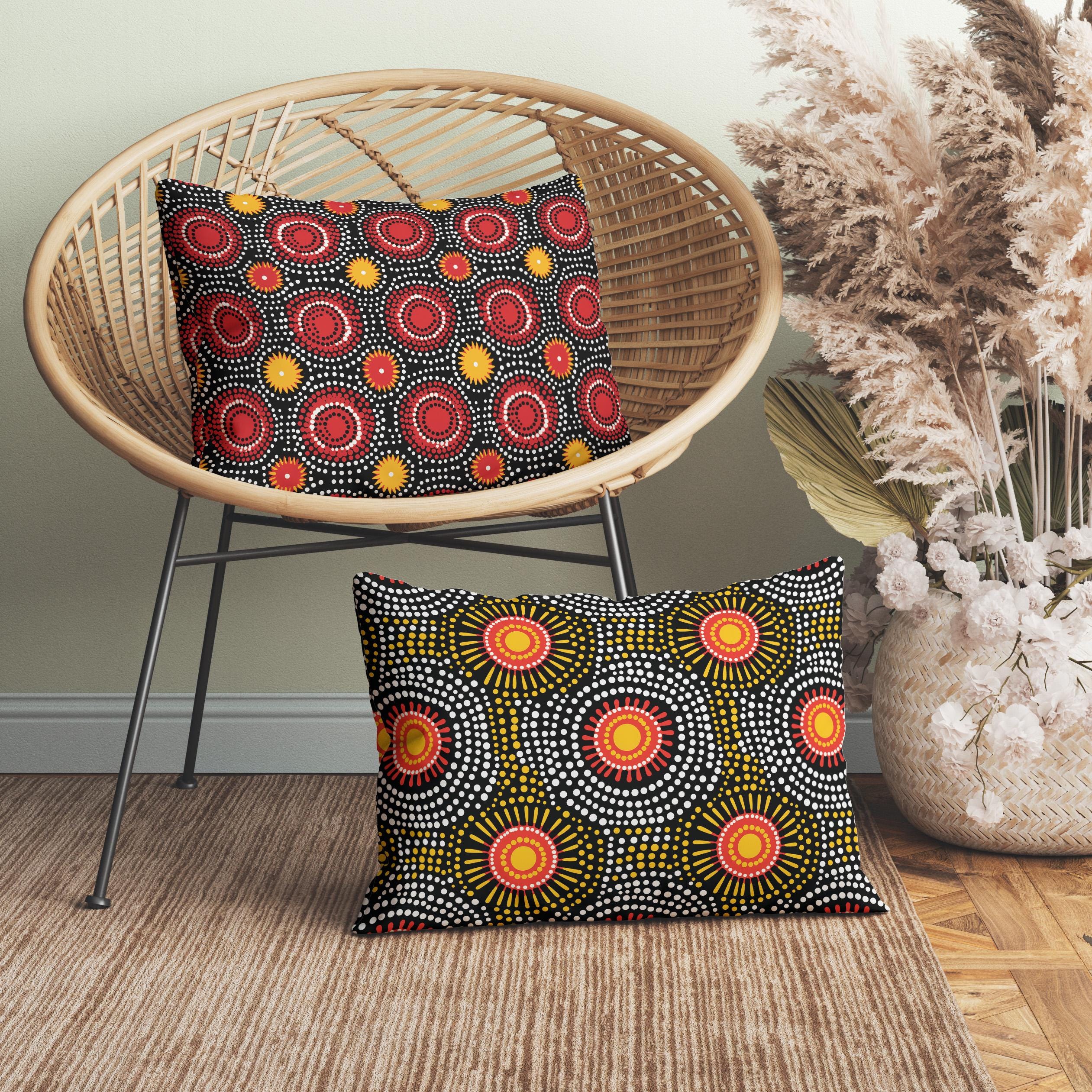African Aboriginal Ethnic Lumbar Throw Pillow With Insert, Red Tribal ...