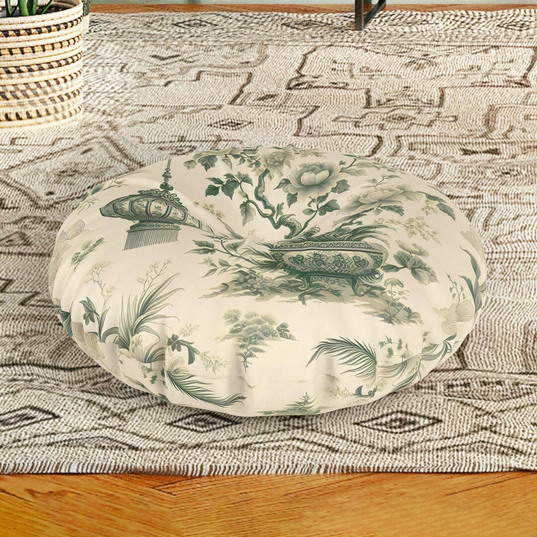 Sage Green Eclectic Chinoiserie Chic Floor Pillow, Oriental Chinese ...