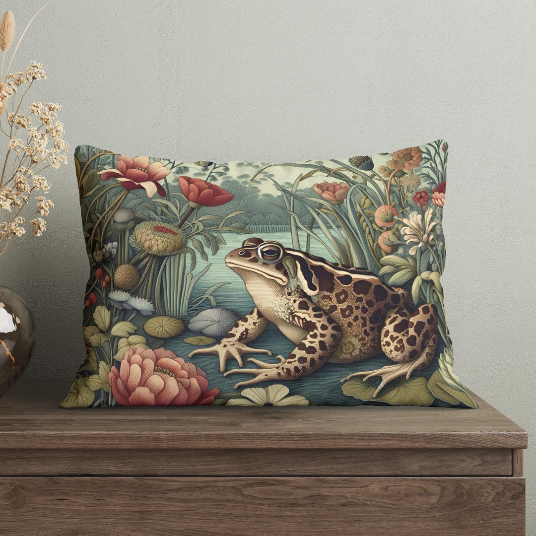 William Morris Inspired Frog Lumbar Pillow, Insert Included ...