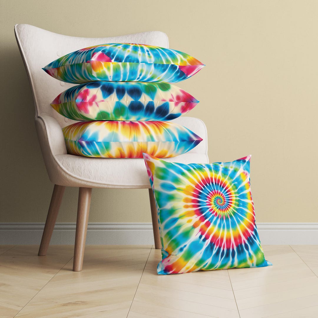 Hippie Rainbow Spiral Tie Dye Pillow Cover, Colorful Boho Throw Pillow ...