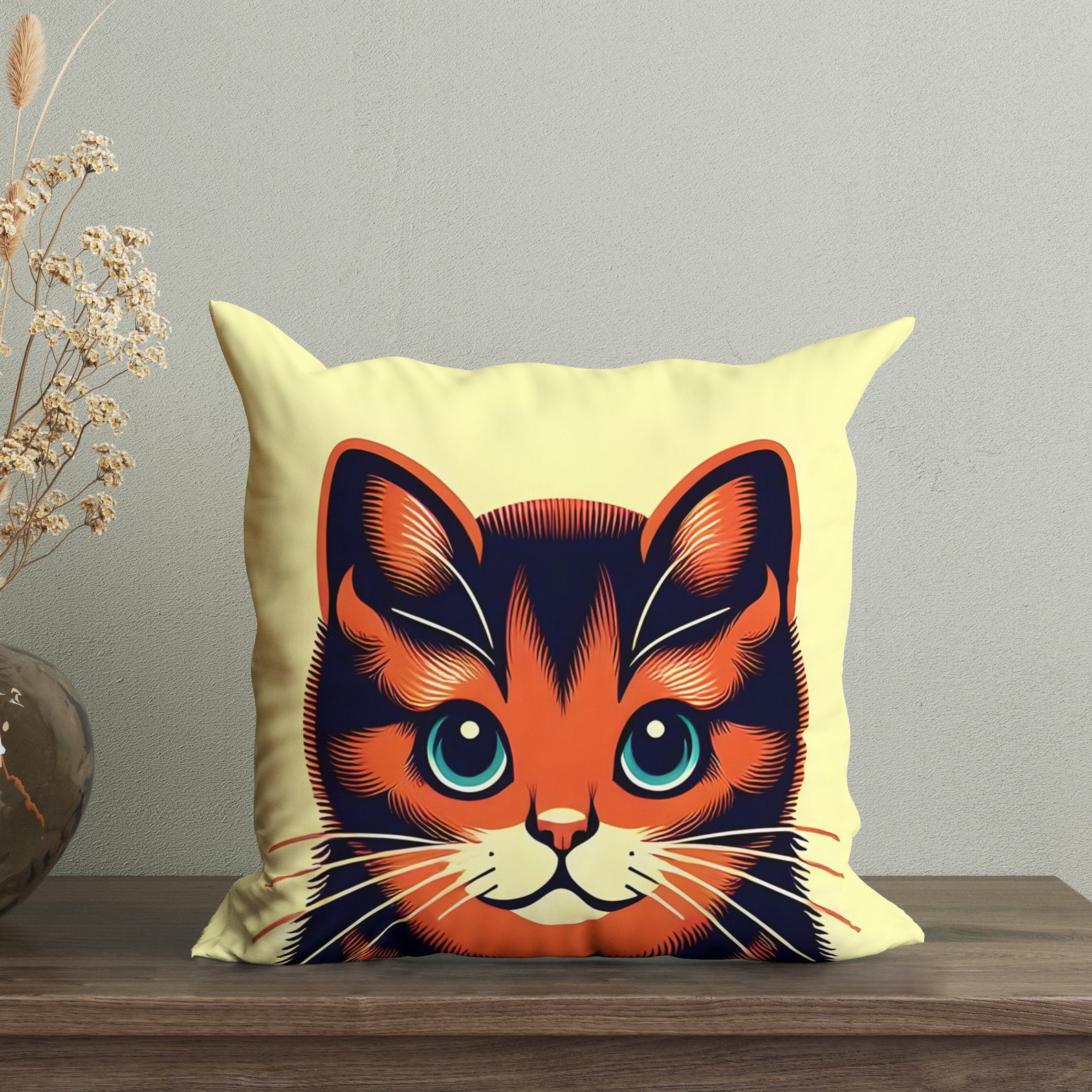 Eclectic Cat Cushion Cover, Modern Pop Decorative Pillow, Colorful ...