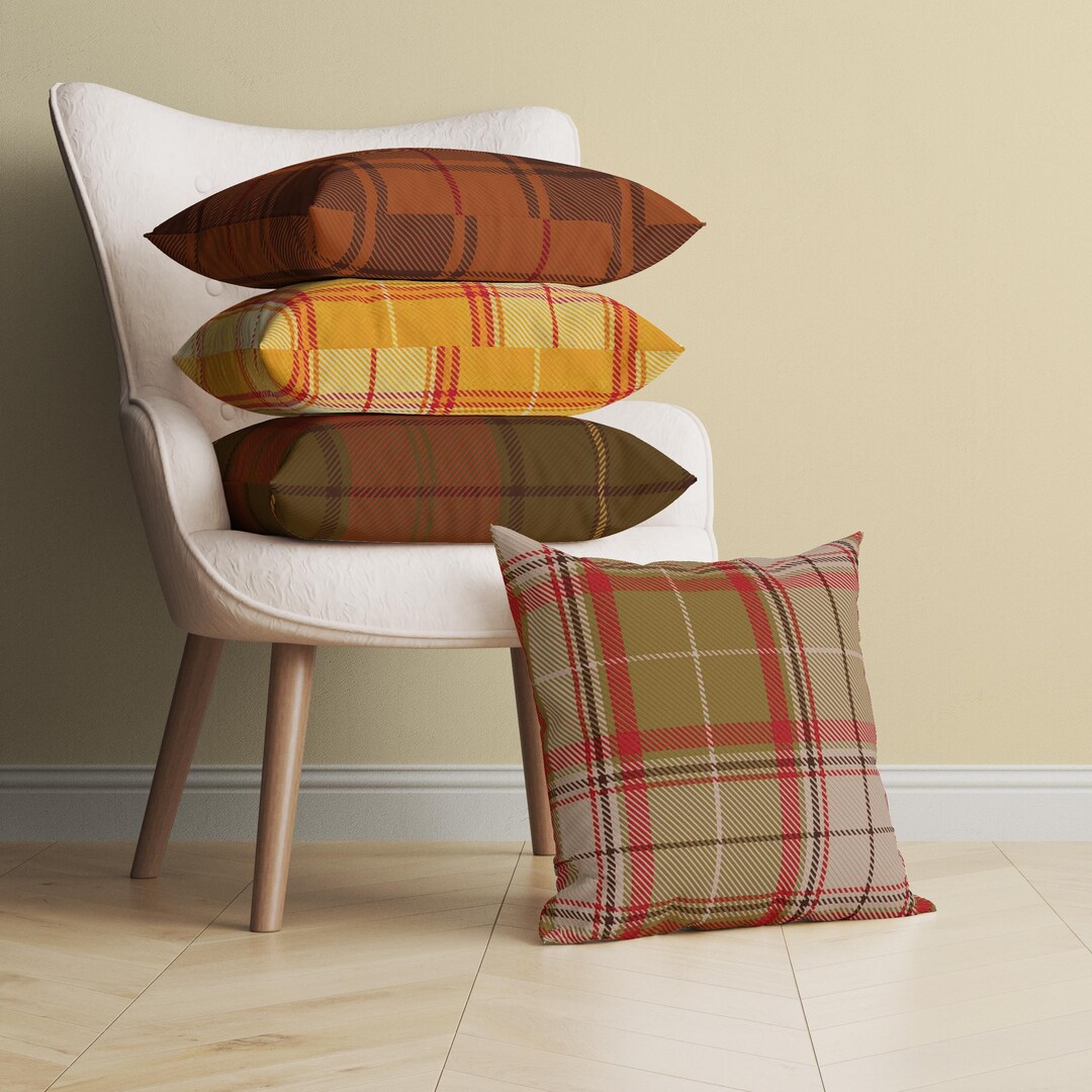 Fall Plaid Pillow Case and Decorative Cushion, Tartan Plaid Print Throw ...