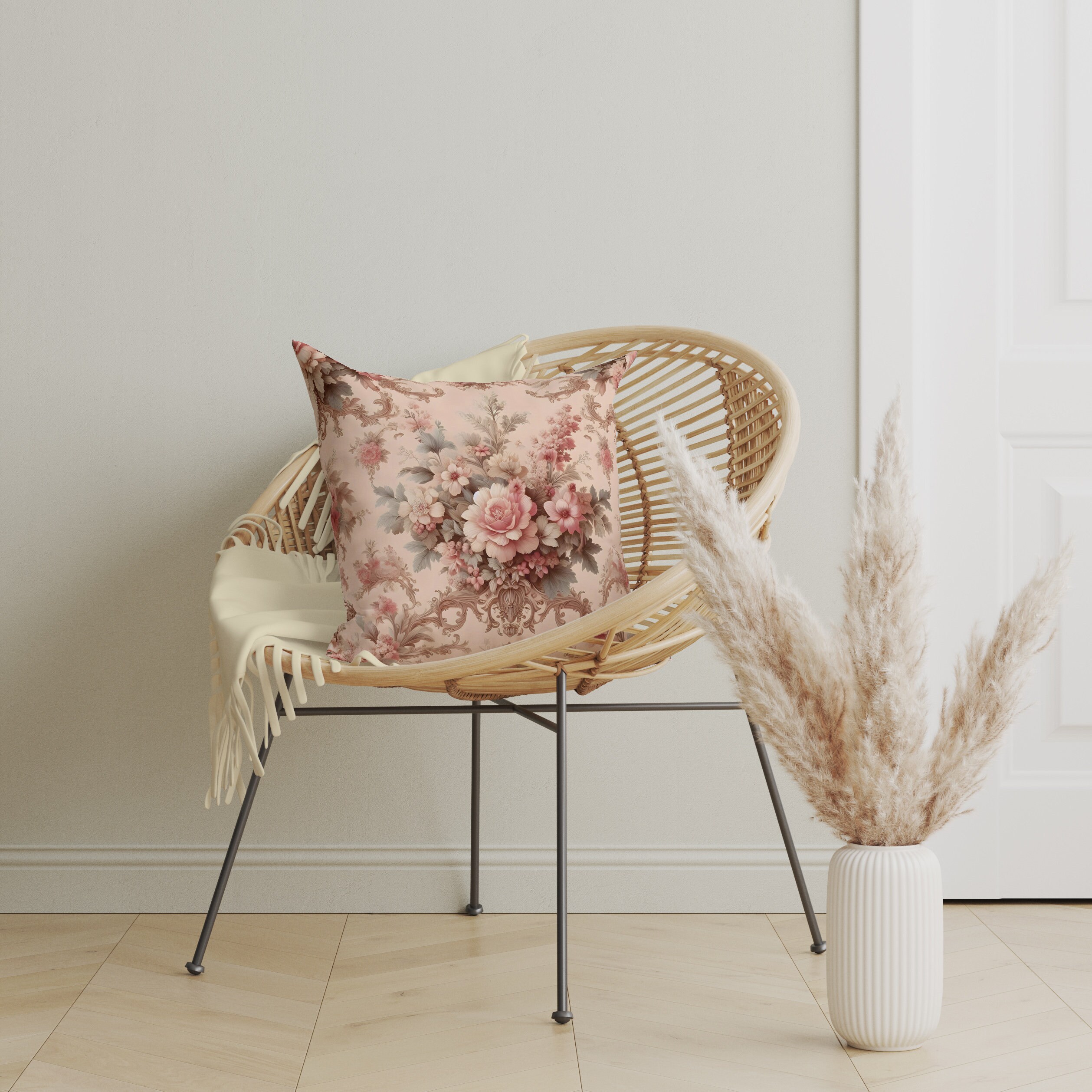 Pink Victorian Pillow Cover With Roses, Vintage Floral Cushion ...