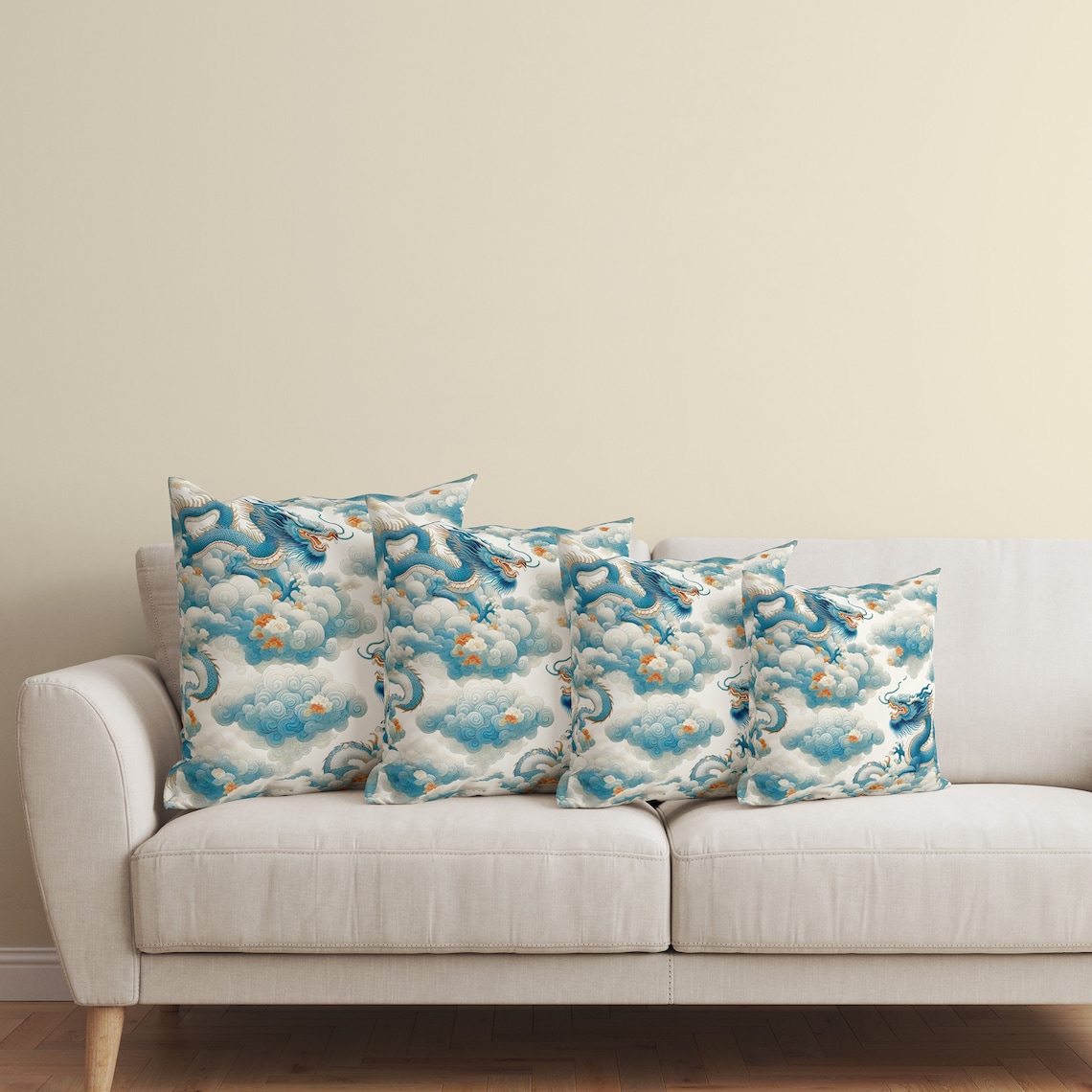 Chinese Dragons Pillow Cover, Chinoiserie Cushion Cover, Asian ...