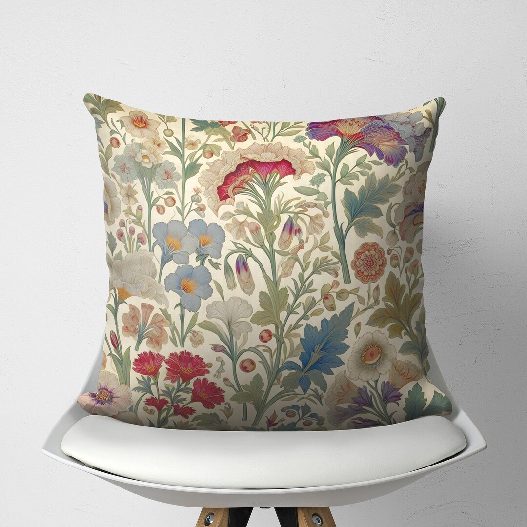 Floral William Morris Cushion Cover, Vintage Botanical Throw Pillow ...