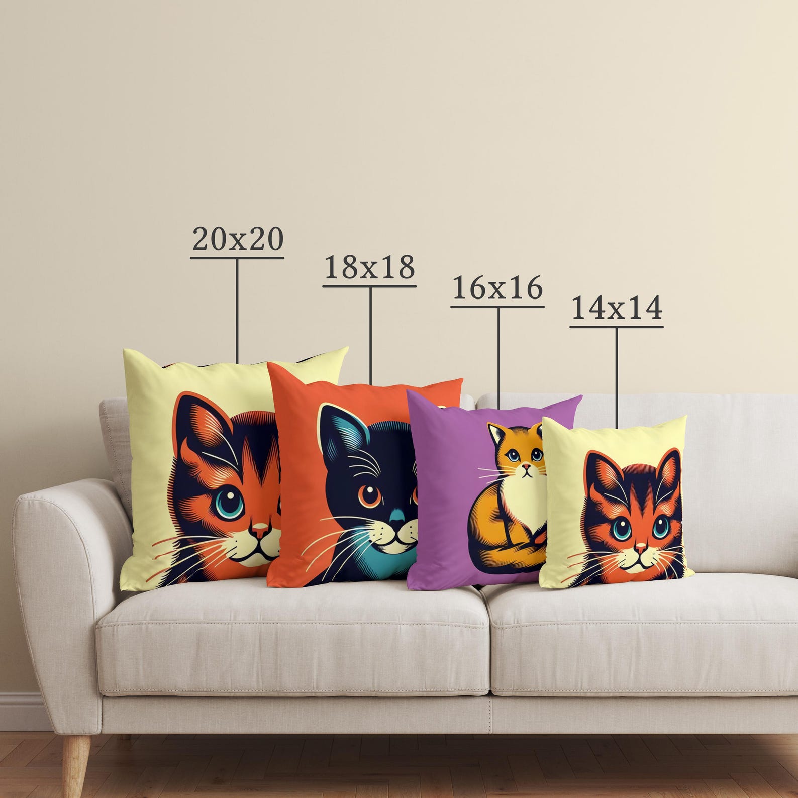Eclectic Cat Cushion Cover, Modern Pop Decorative Pillow, Colorful ...