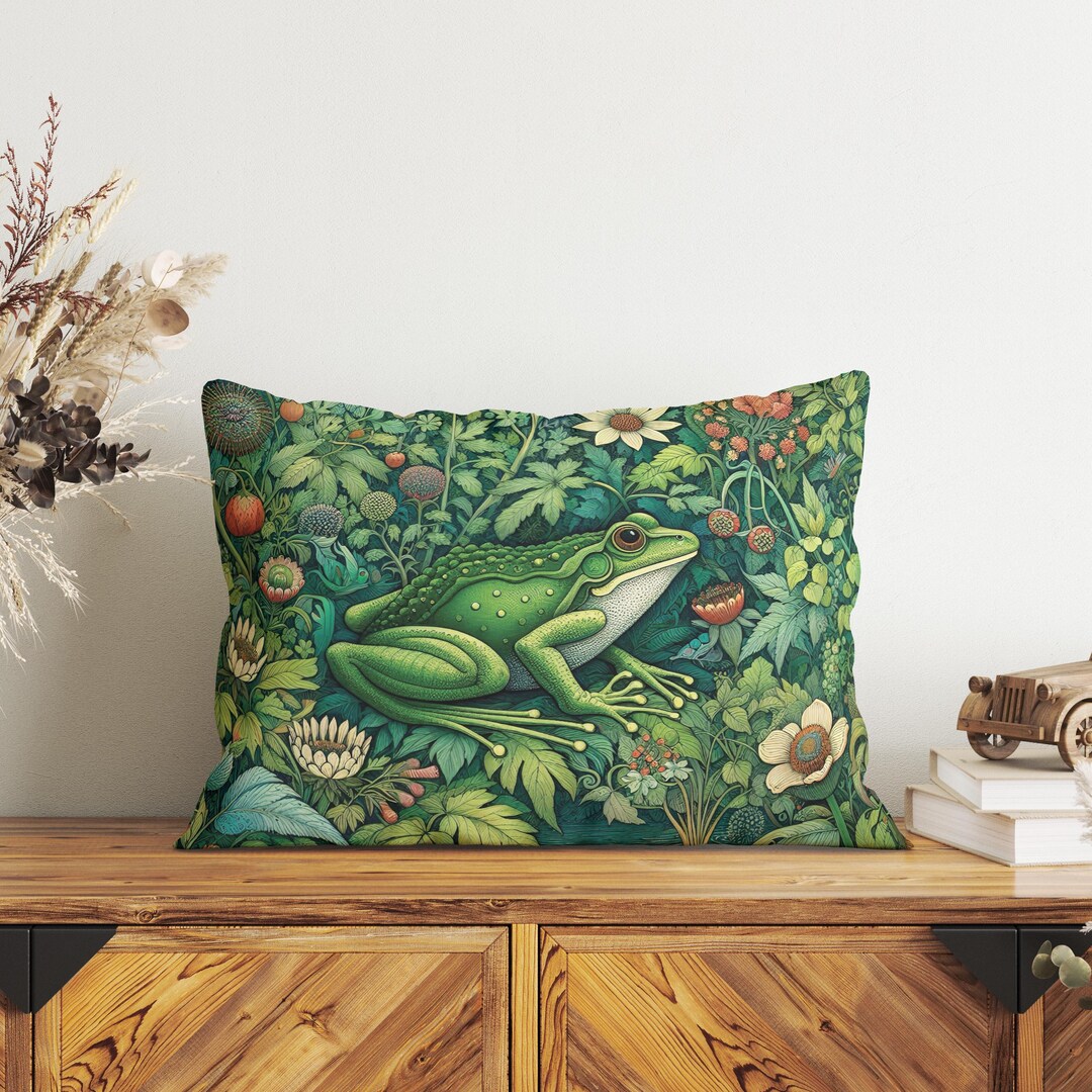 Green William Morris Inspired Frog Lumbar Cushion, Insert Included ...