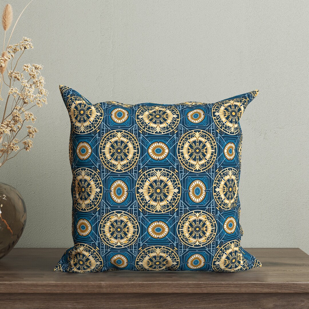 Traditional Blue Geometric Throw Pillow Cover, Vintage Scatter Cushion ...