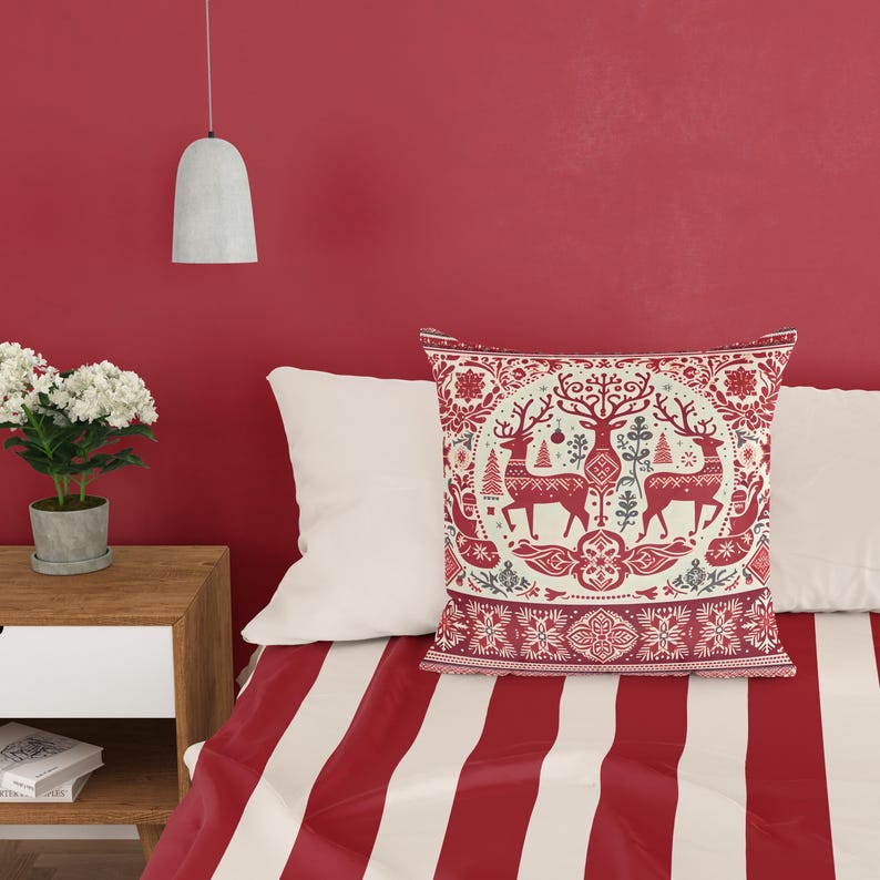 Traditional Scandinavian Christmas Reindeer Pillow Cover, Nordic ...