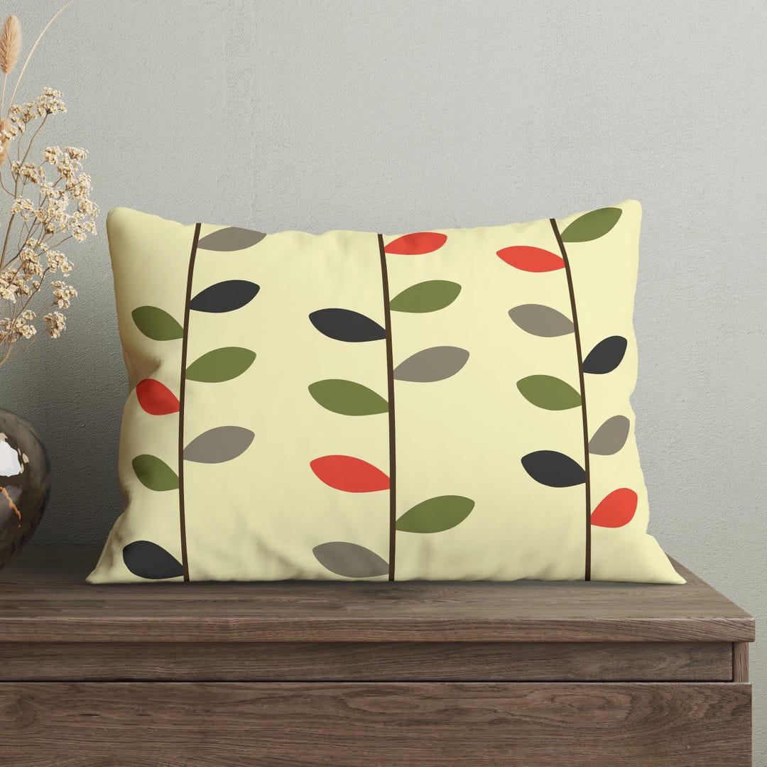 Mid Century Modern Scandinavian Linear Stem Lumbar Throw Pillow, Insert ...