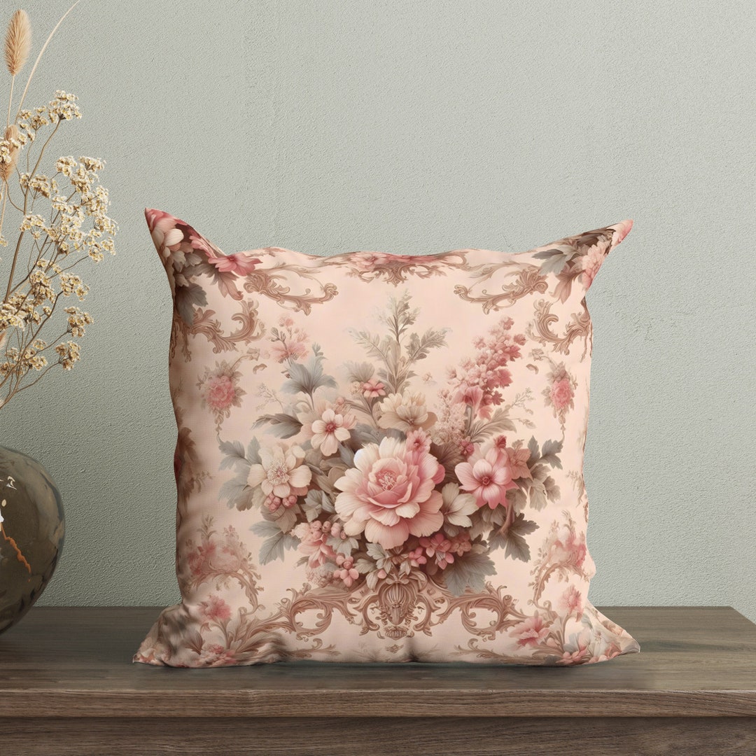 Pink Victorian Pillow Cover With Roses, Vintage Floral Cushion ...