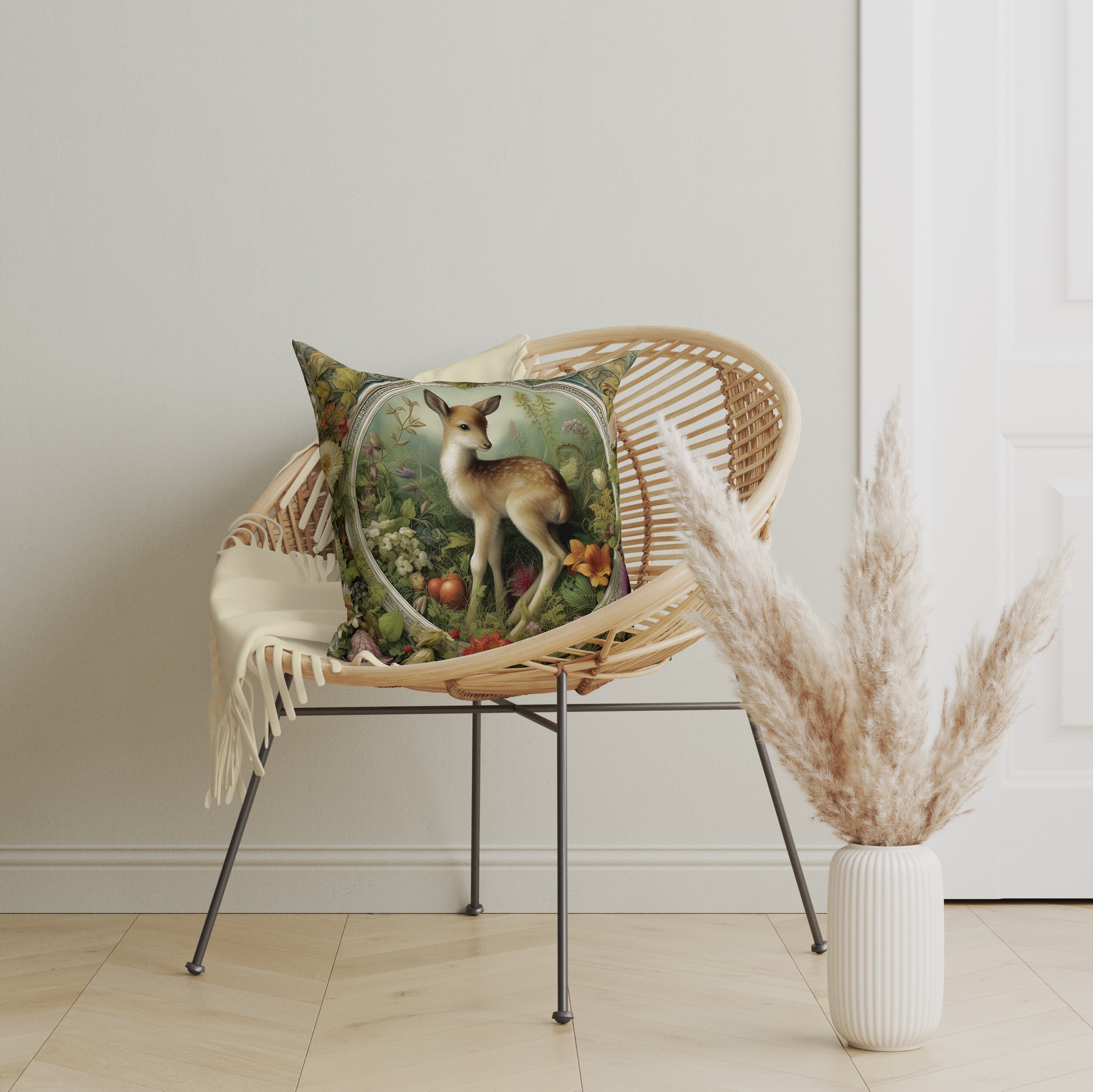 William Morris Fawn Pillow Cover, Chic Farmhouse Animal Pillow ...