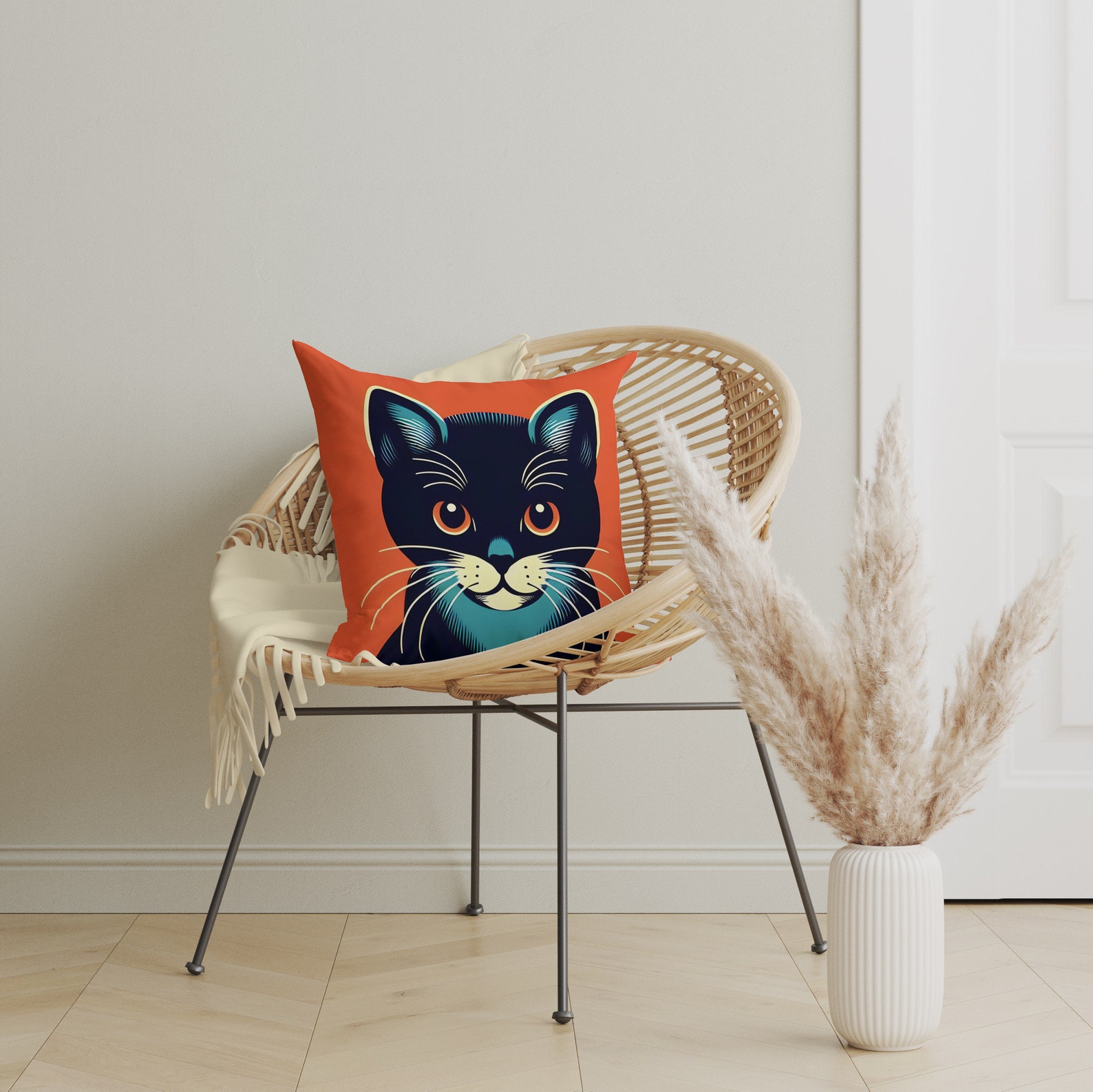Eclectic Cat Cushion Cover, Modern Pop Decorative Pillow, Colorful ...