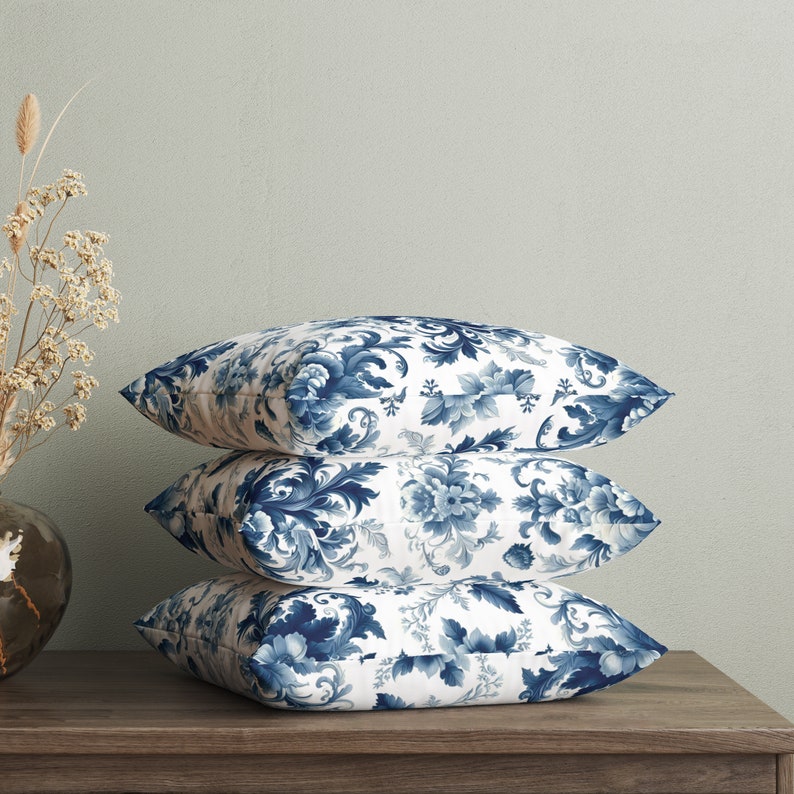 Victorian Blue and White Floral Pillow Cover, Vintage Flowers Cushion ...