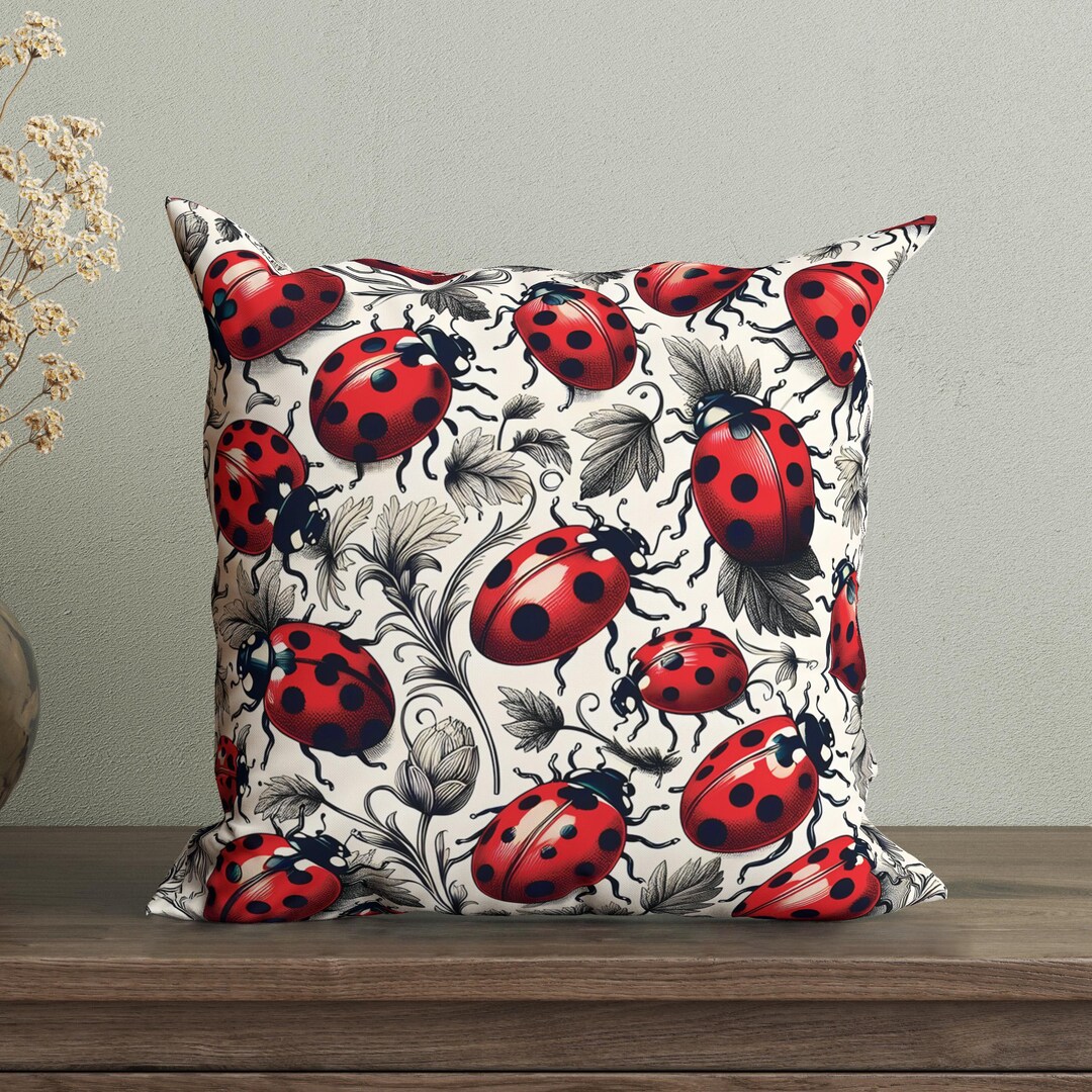 Nature Inspired Ladybugs Decorative Cushion Cover, Country Farmhouse ...