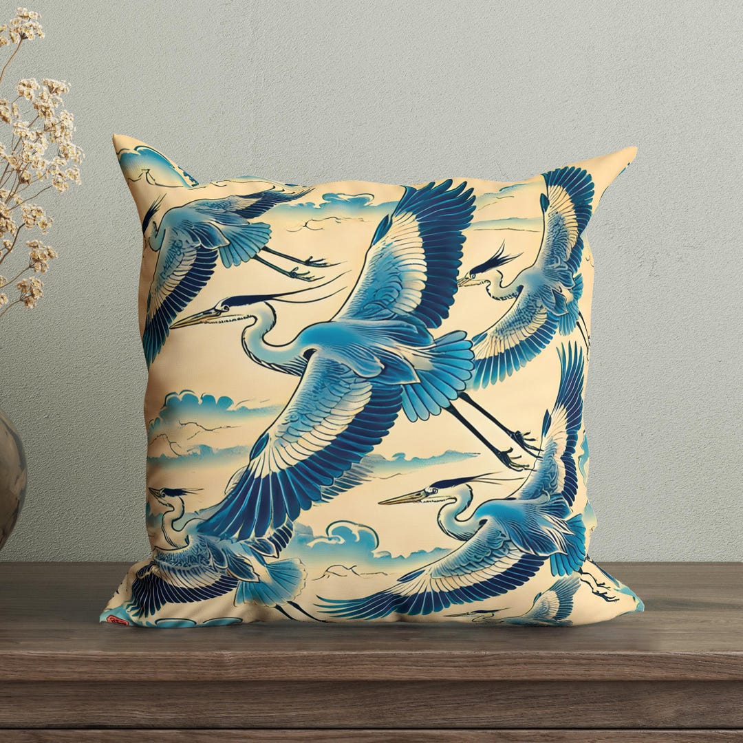 Chinoiserie Chic Heron Pillow Cover, Traditional Crane Decorative ...