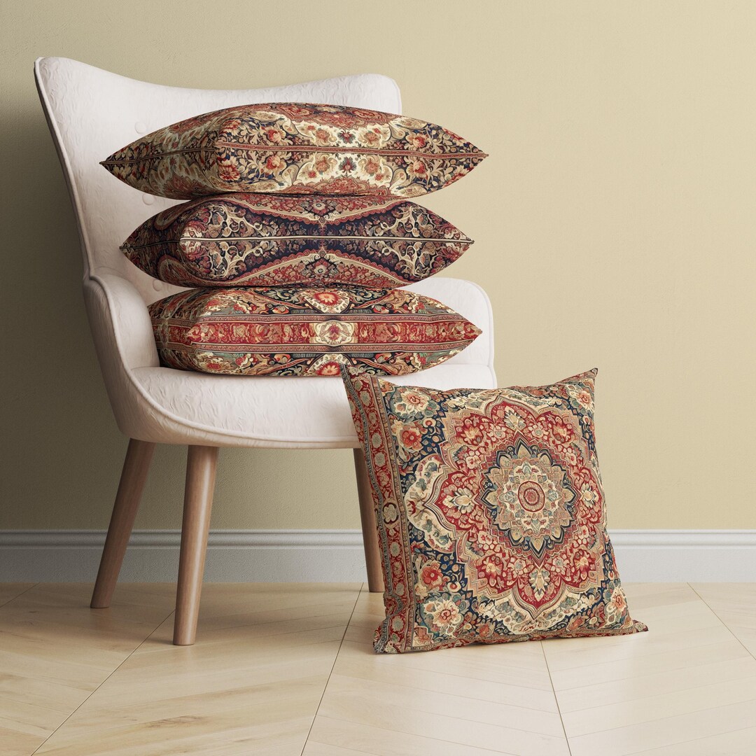 Red Persian Rug Pillow Cover, 4 Styles, Vintage Berber Style Cushion ...