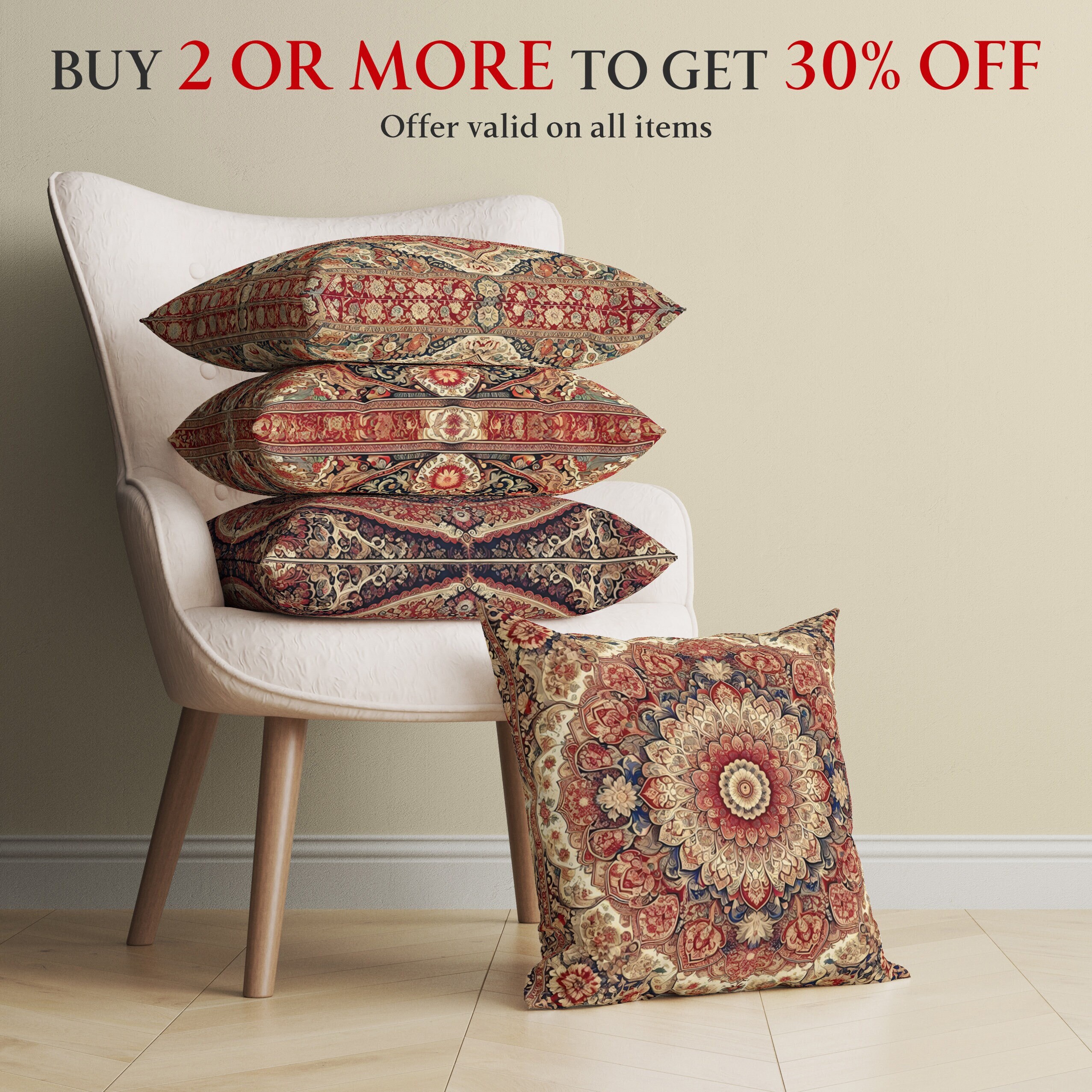 Red Persian Rug Pillow Cover, 4 Styles, Vintage Berber Style Cushion ...