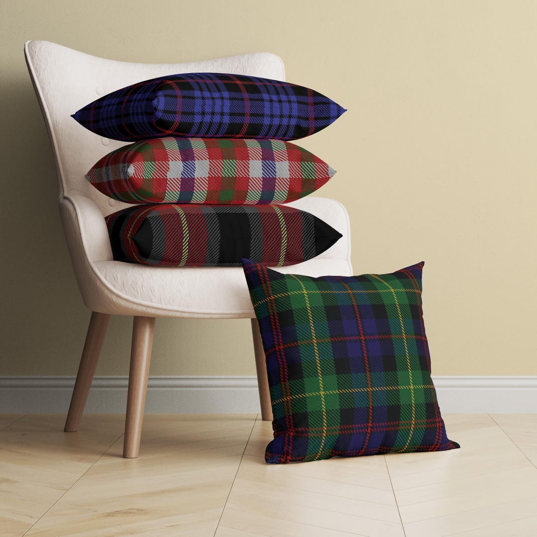 Geometric Throw Pillow Cover With Scottish Tartan Design, 4 Styles ...