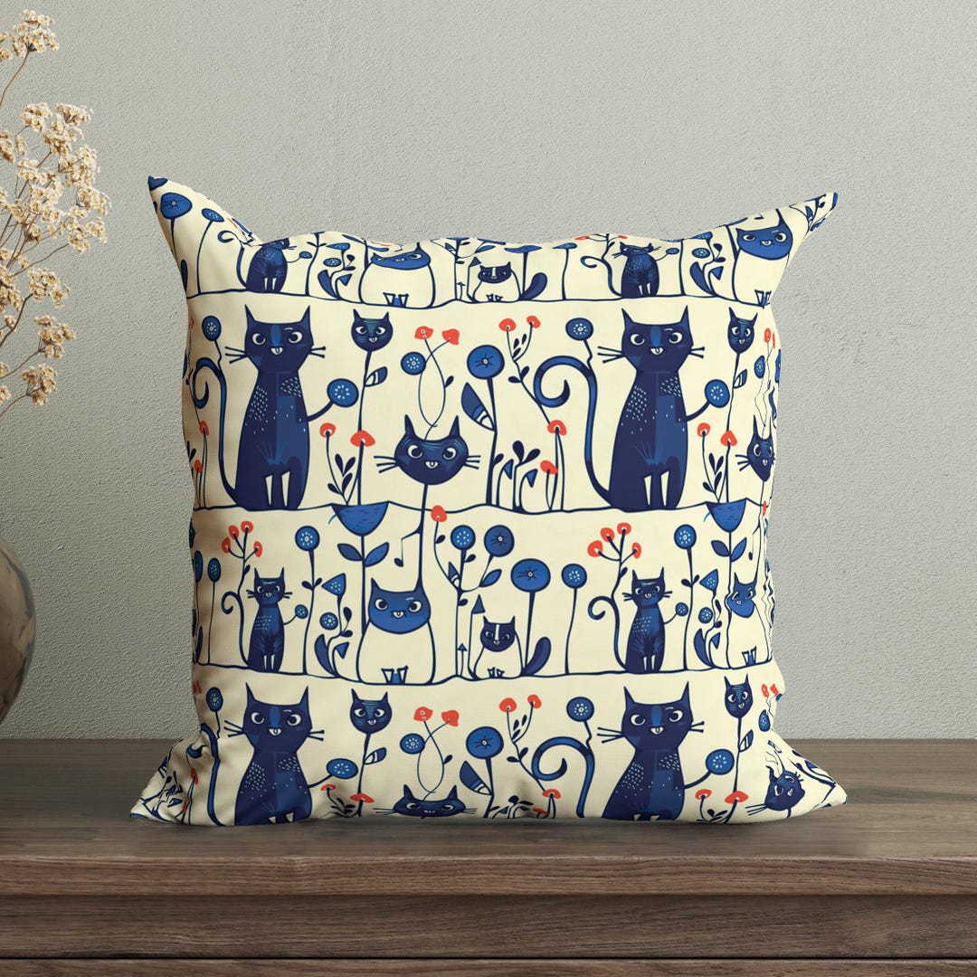 French Country Chic Cat Pillow Cover, Cozy Cottage Throw Pillow ...